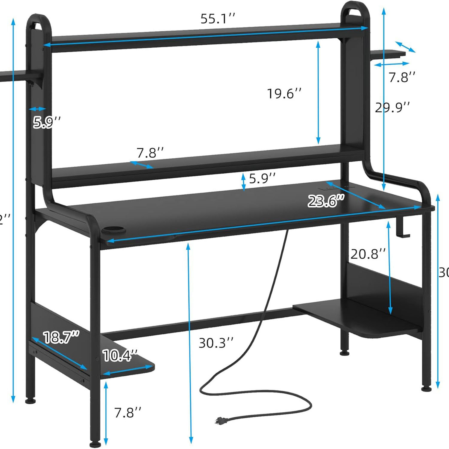 Latitude Run® Gaming Desk With Monitor Stand & Power Outlet, 55 Inch ...