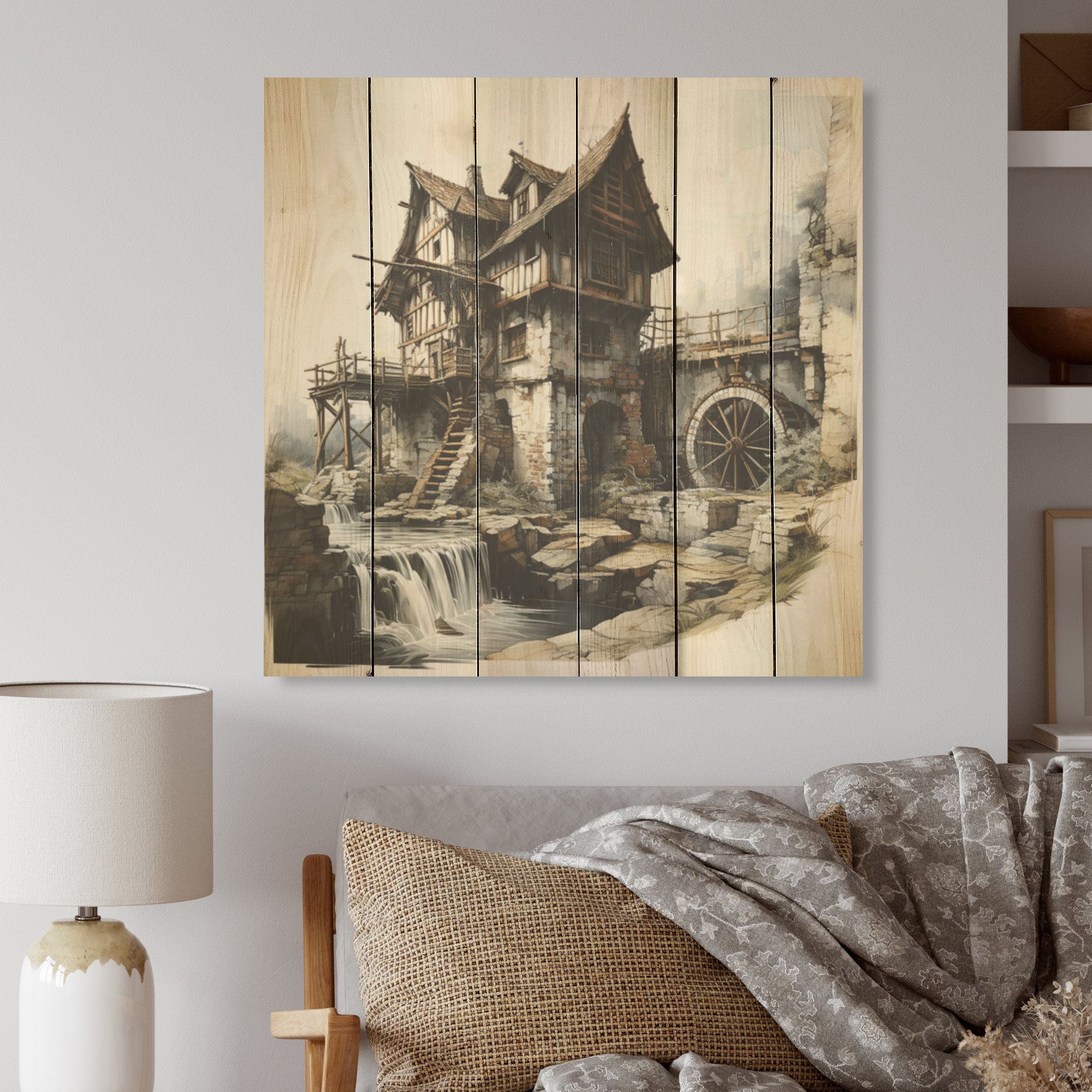 August Grove® Drawing Of A Mills Fairytale I - Mills Wood Wall Art On ...