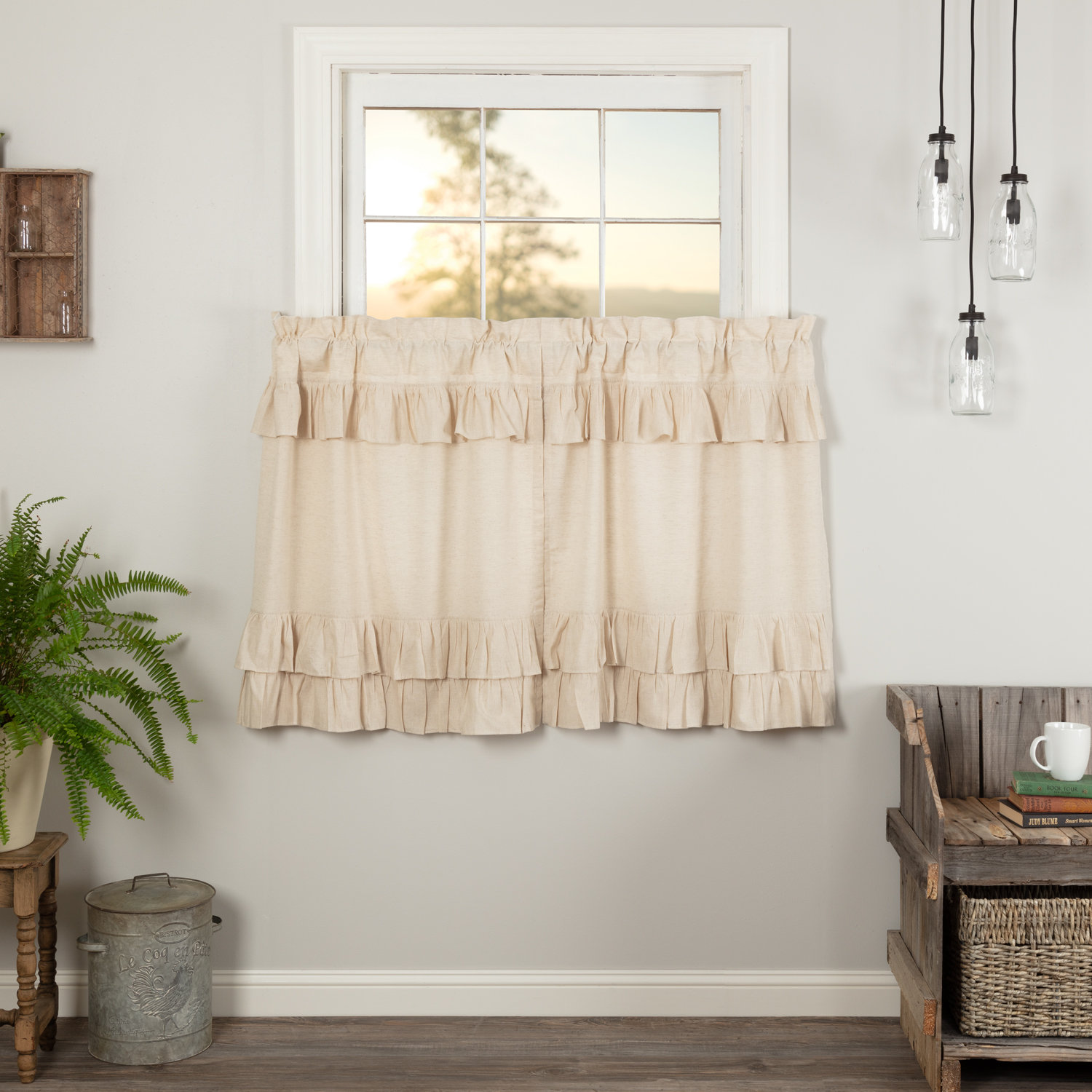 August Grove® Sickels Solid Color Cotton Blend Ruffled 72" Cafe Curtain ...