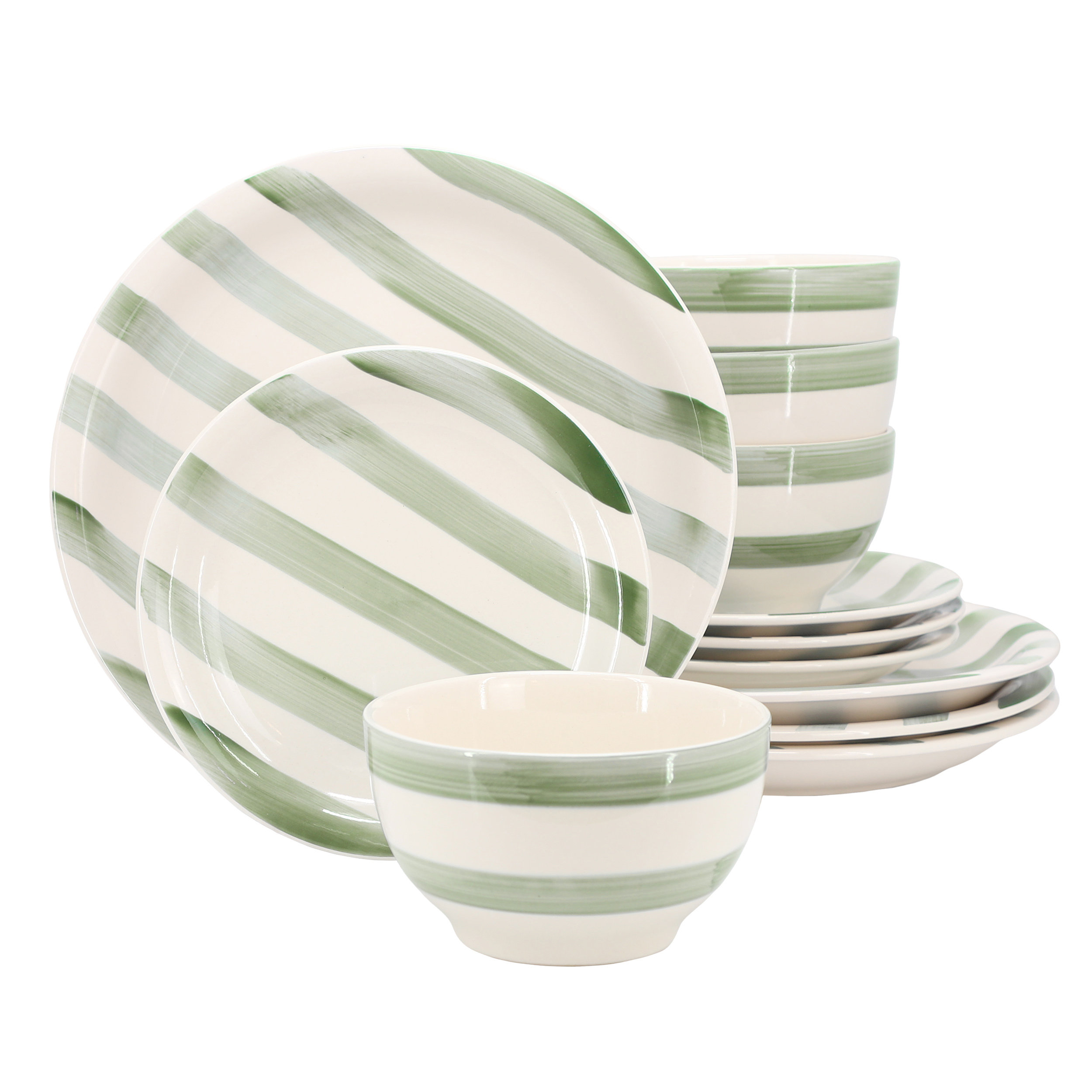 Gibson Home Kenwood Shores 12 Piece Stoneware Dinnerware Set in Stripe ...