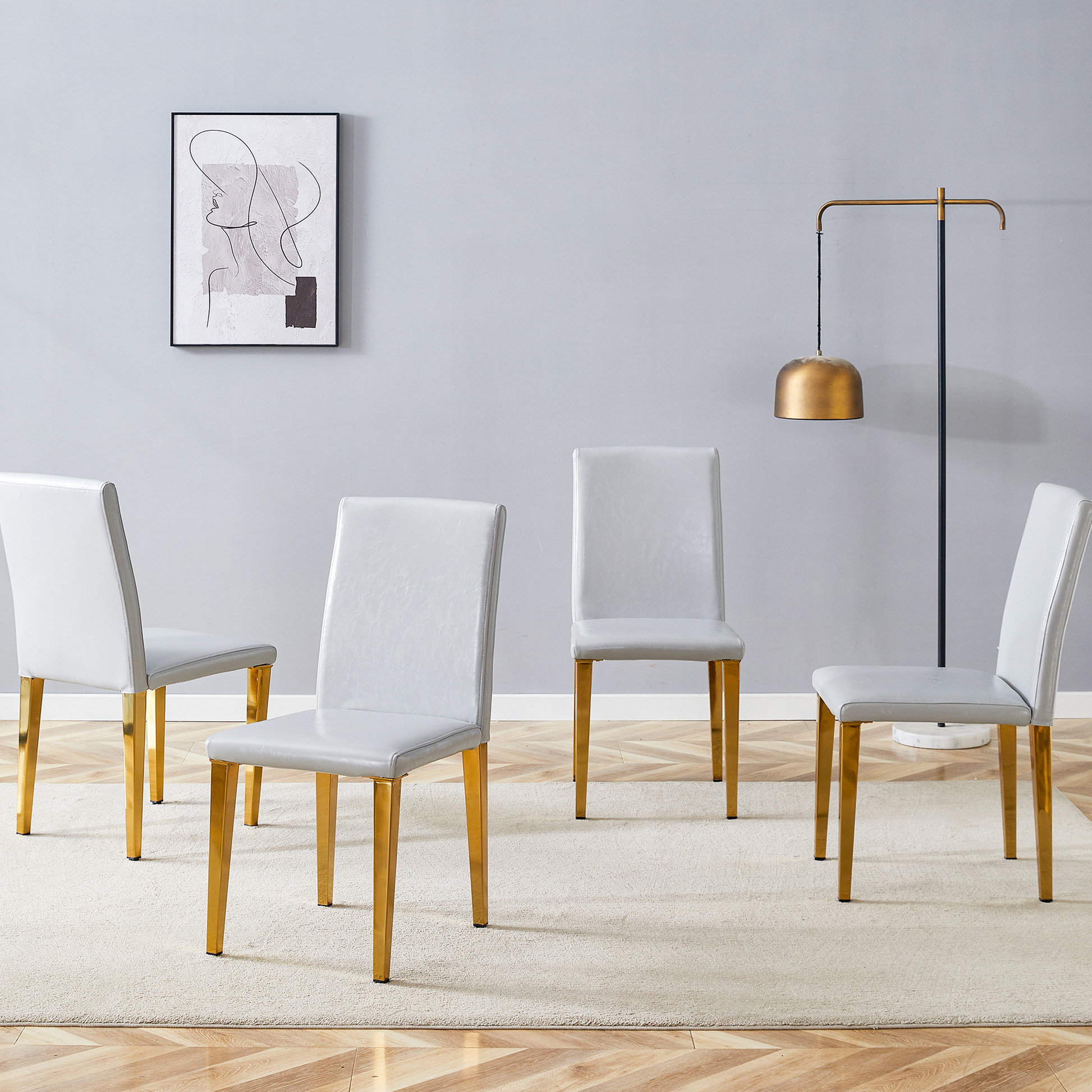 Latitude Run® Pu Dining Chairs With Golden Metal Legs (4) - Comfortable ...