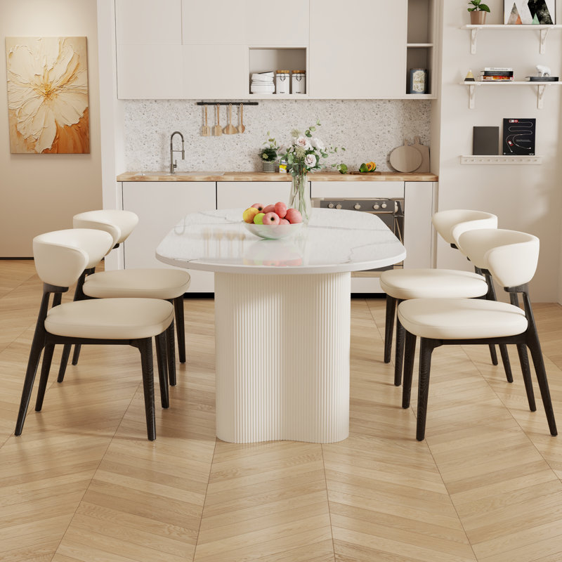 ORSSEN Ice Cream Colored Dining Table Set For 6 & Reviews | Wayfair