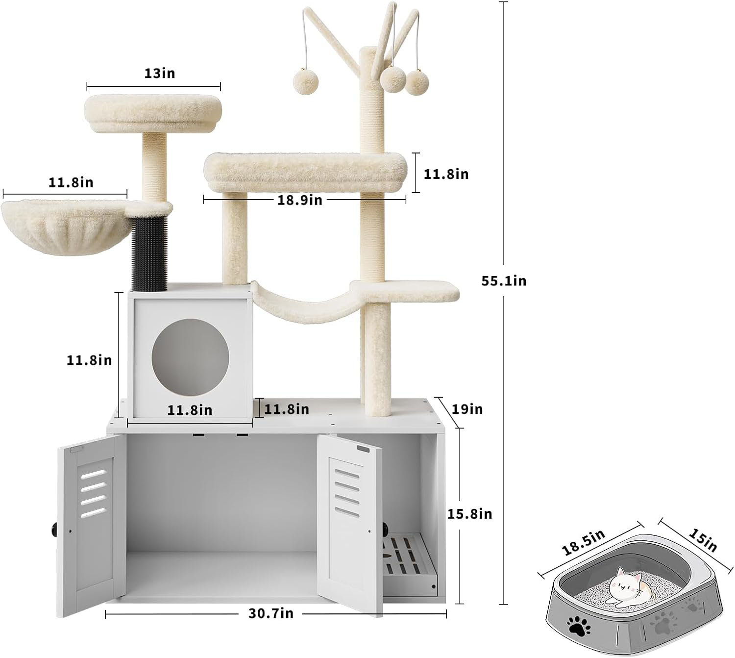 Tucker Murphy Pet™ Litter Box Enclosure with Cat Tree Tower and Condo ...