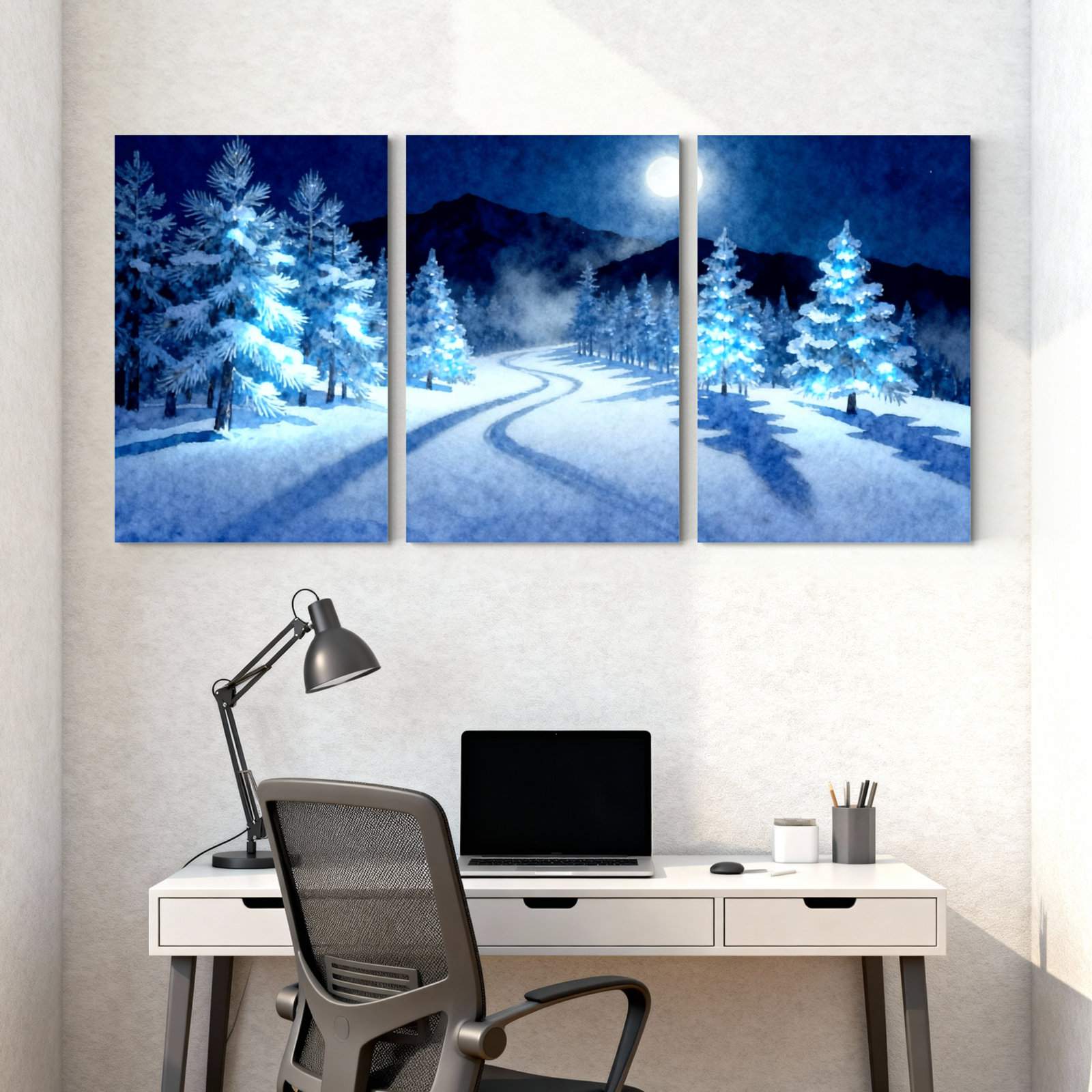 Millwood Pines winter forest Snowy Forest Moonlight Path Winter Trees ...