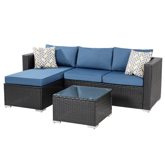 Wade Logan® Harbaugh 3 - Person Outdoor Seating Group with Cushions ...