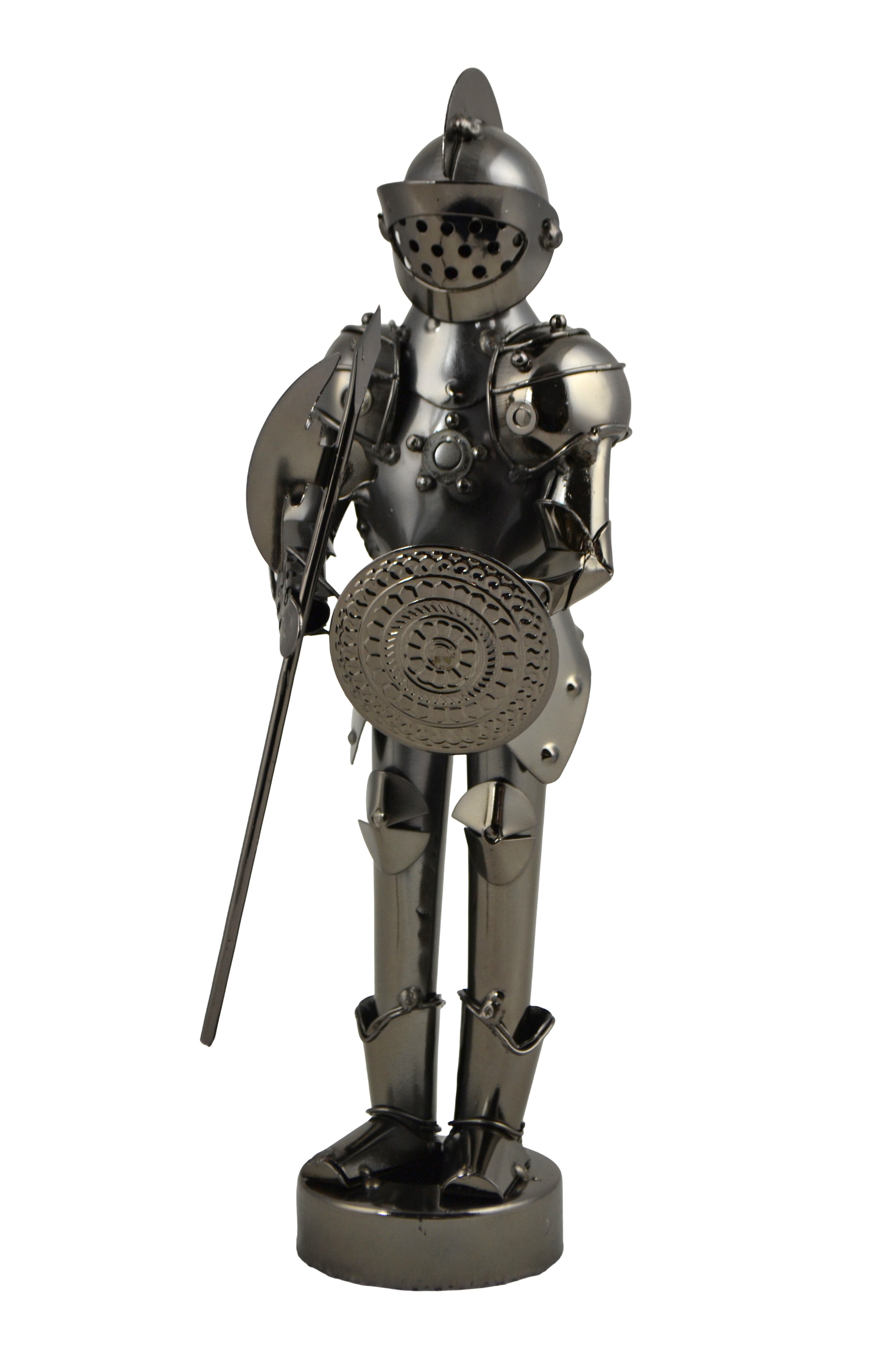 Three Star Im/Ex Inc. 11" Polished Metal Knight Statue Holding Battle ...