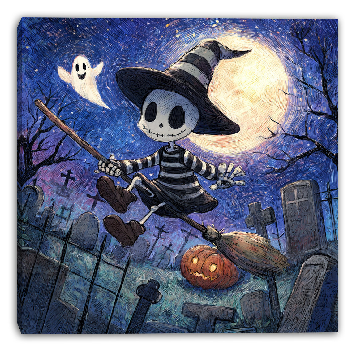 The Holiday Aisle® Moonlit Skeleton Flight Wrapped Canvas Wall Art ...