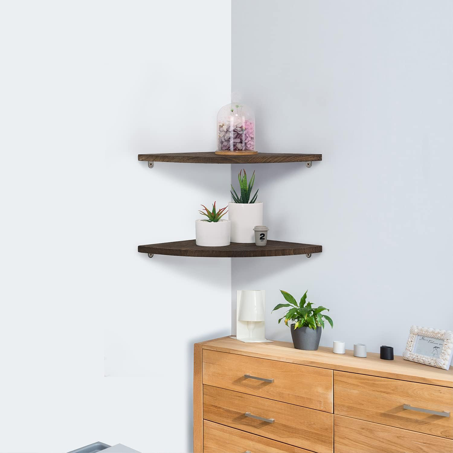 Millwood Pines Corner Wall Shelf, Set of 2 Solid Wood Corner Floating ...