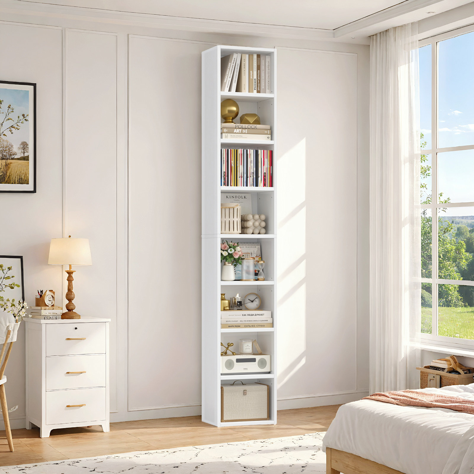 Millwood Pines Gracyn 8-Tier Narrow Bookshelf With Adjustable Shelves ...