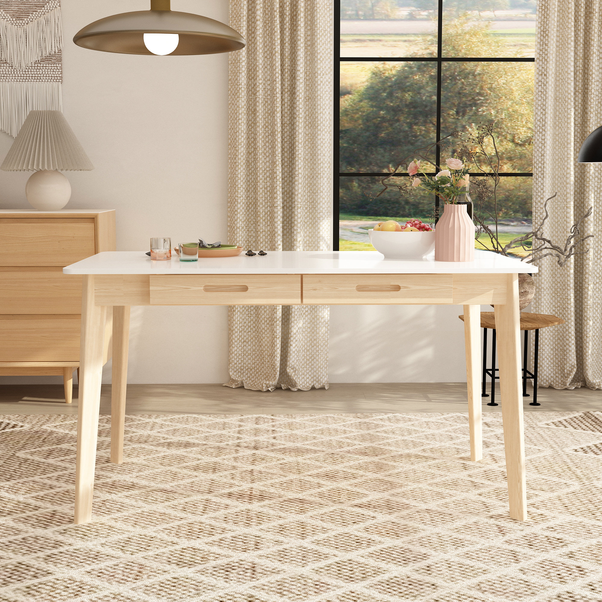 George Oliver 47.2" W Dining Table With 2 Drawer | Wayfair