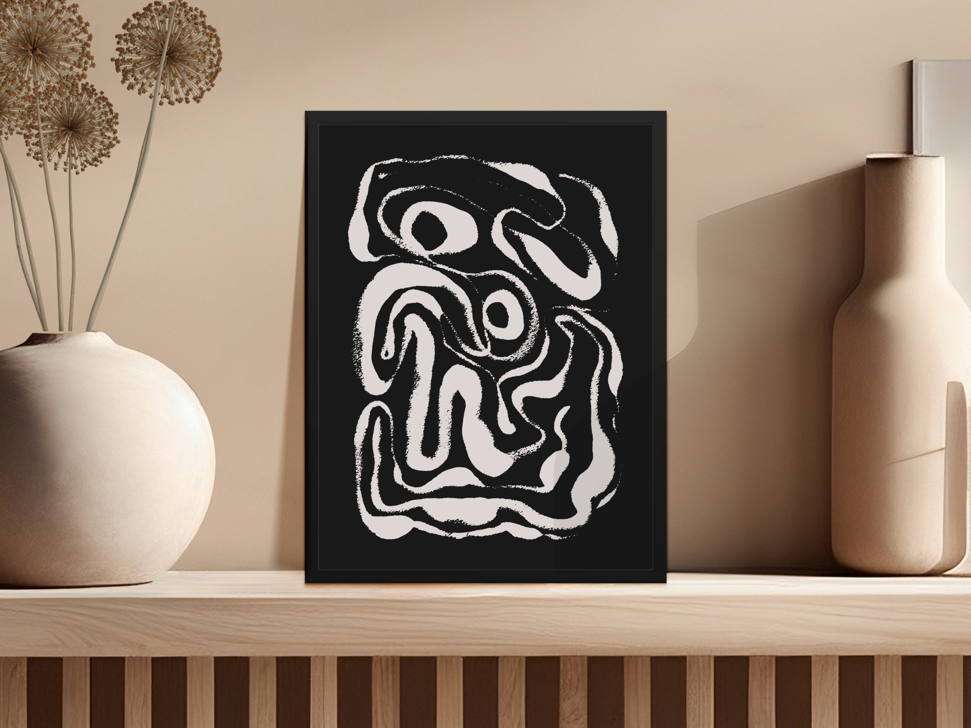 Brayden Studio Modern Abstract Art Neutral Tones Black Background ...