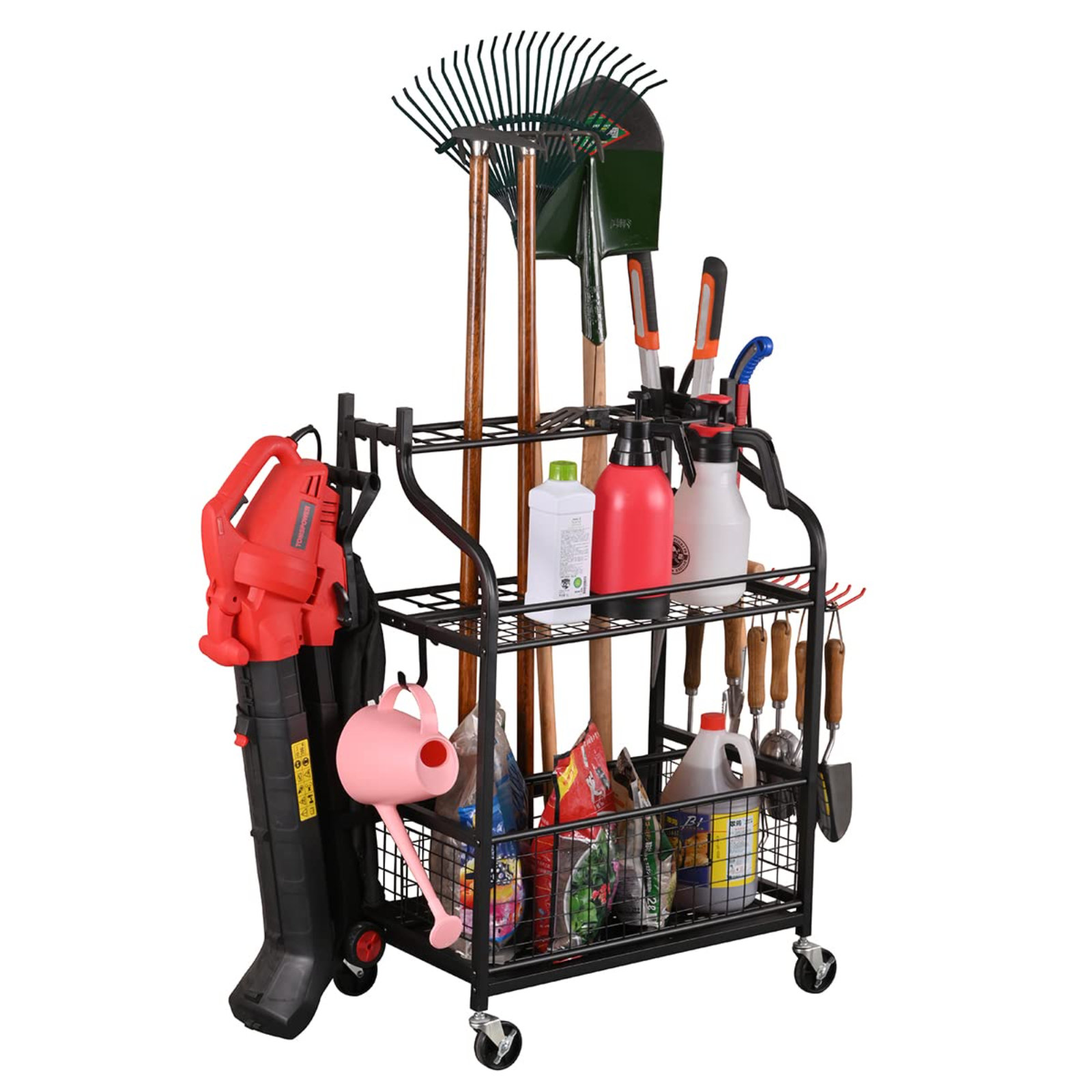 17 Stories Garden Tool Storage Organizer with Wheels Yard Tool Stand ...