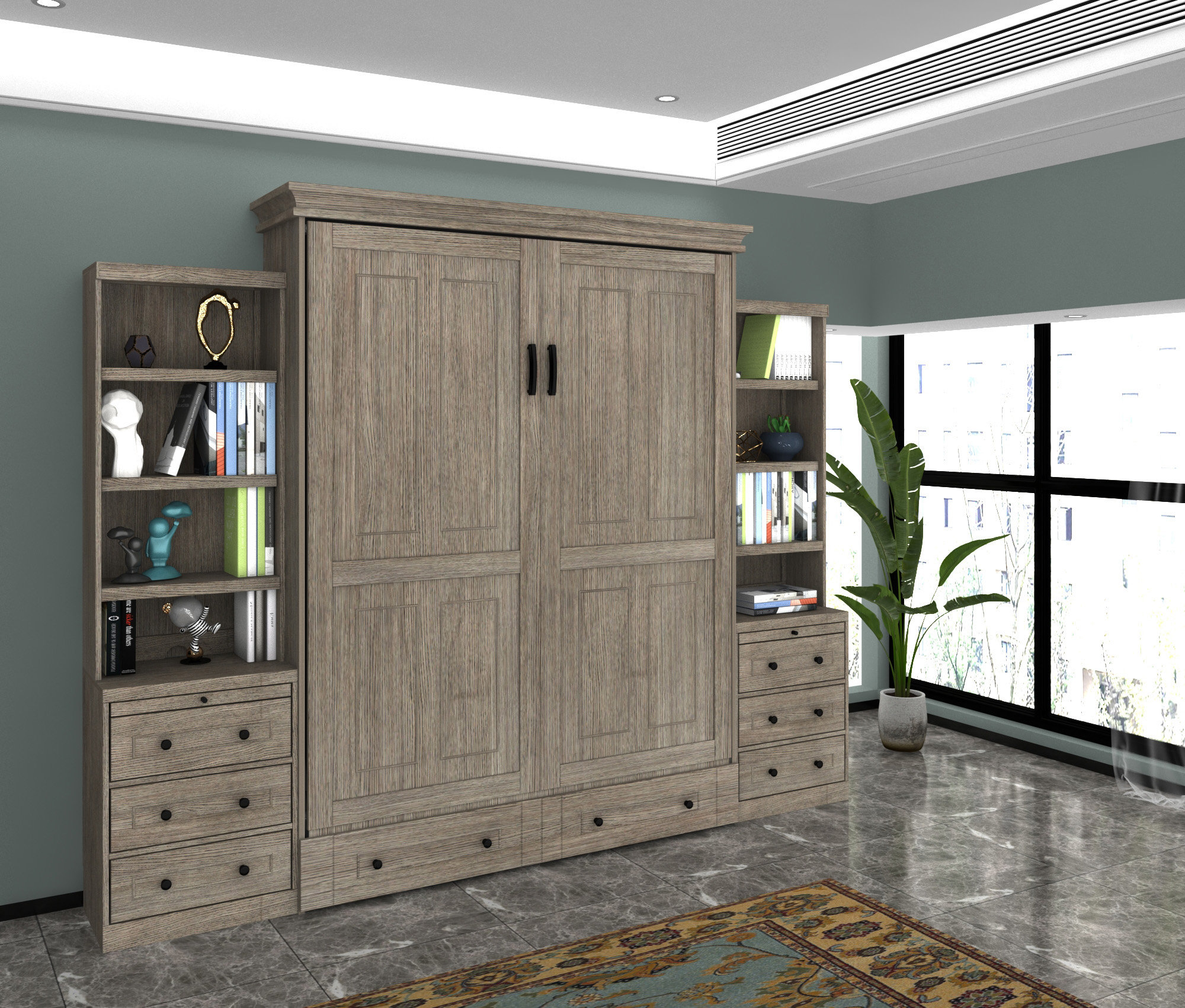 Rosalind Wheeler Henderson Queen Storage Murphy Wall Bed - 2 Piers ...