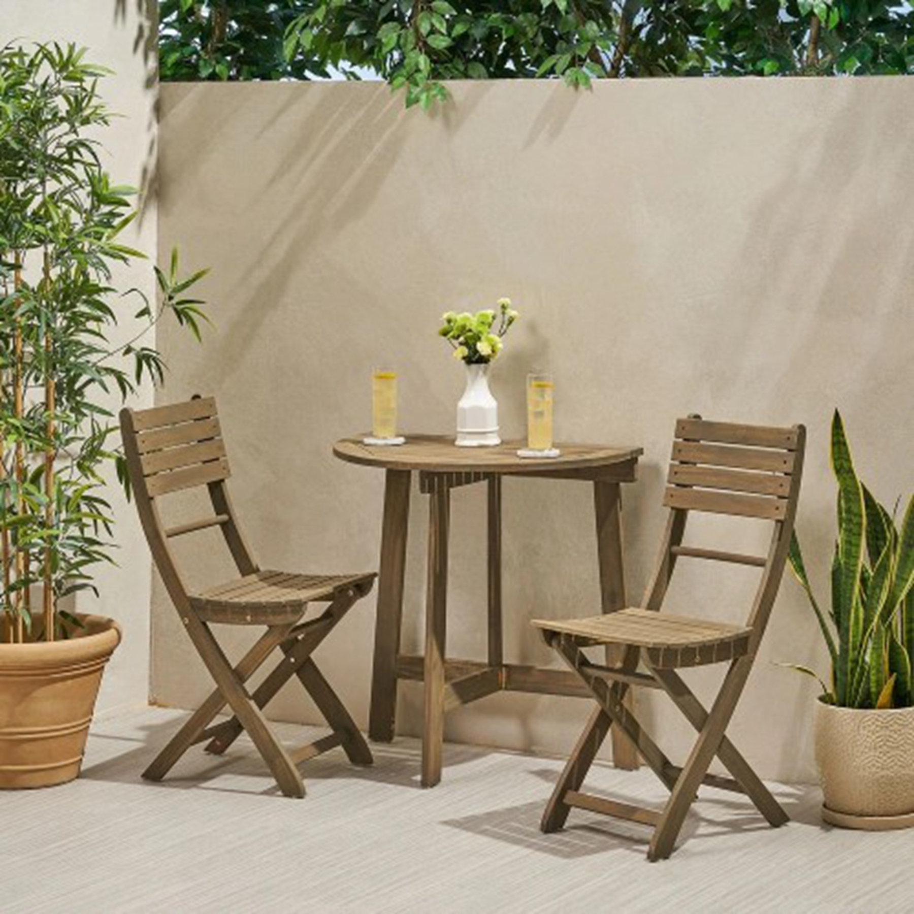 Lark Manor™ Outdoor Acacia Wood 3 Piece Half Round Folding Bistro Set ...