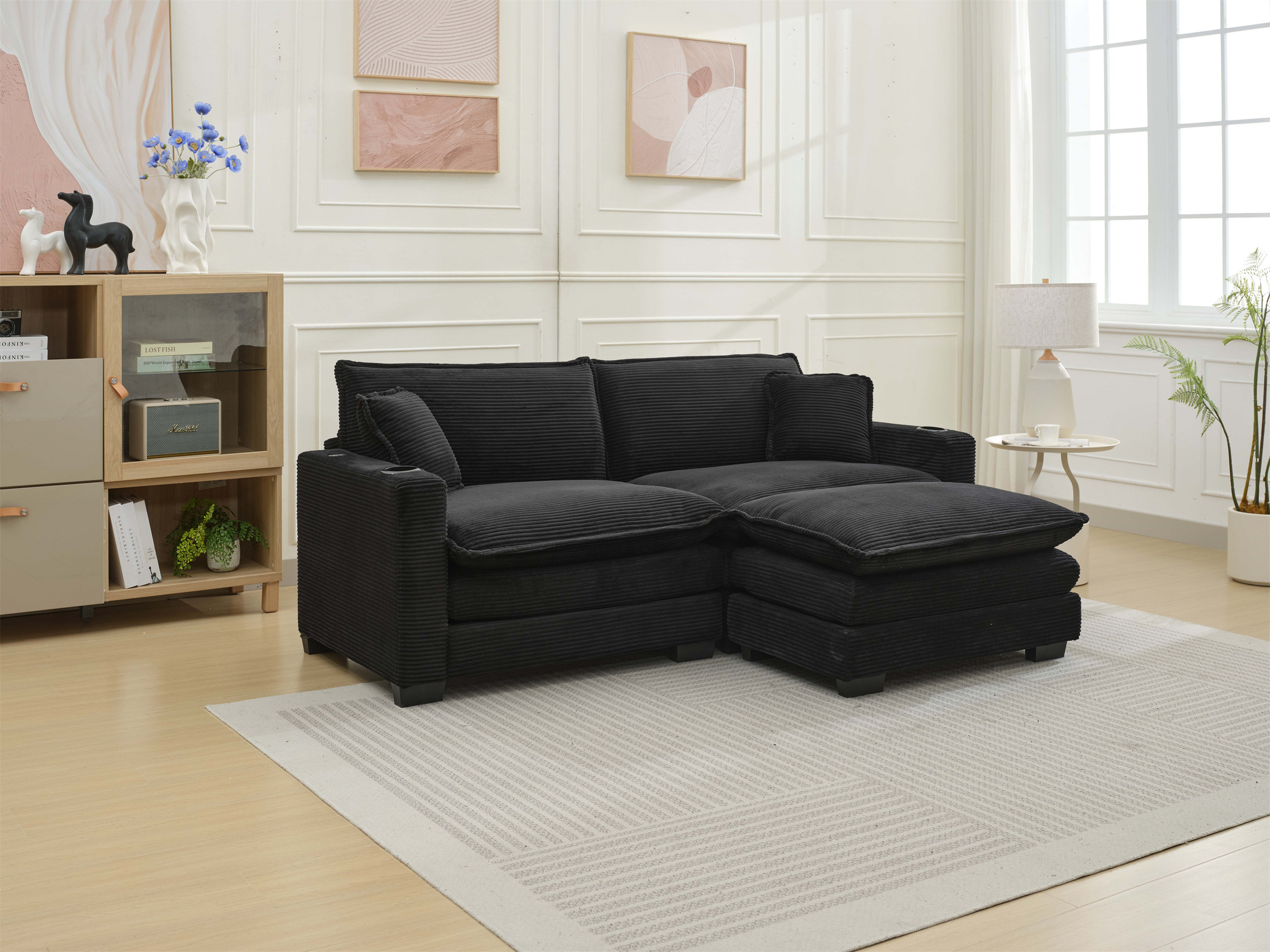 Latitude Run® Comfortable 2 - Seater L - Shape Sofa Couch with USB and ...