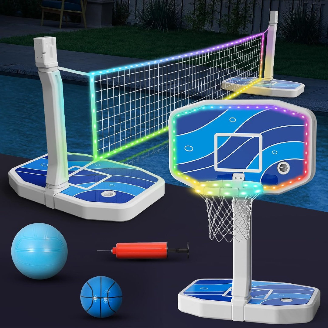 JETEHO Pool Basketball Hoop And Volleyball Net | Wayfair