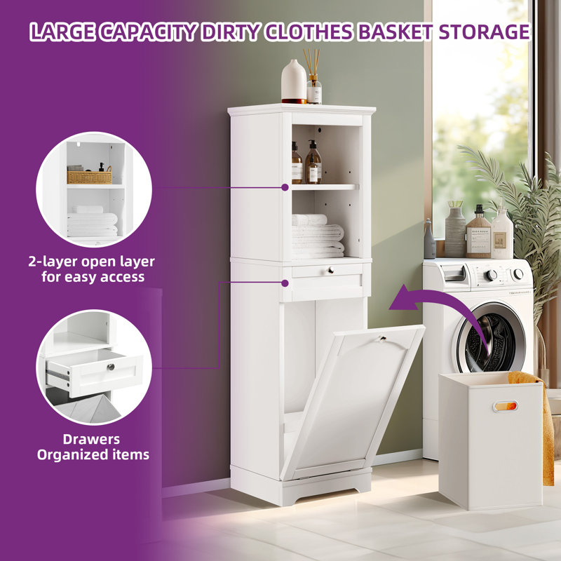 Wildon Home® Wood 53'' H Tilt Out Laundry Hamper with Hidden Hamper ...