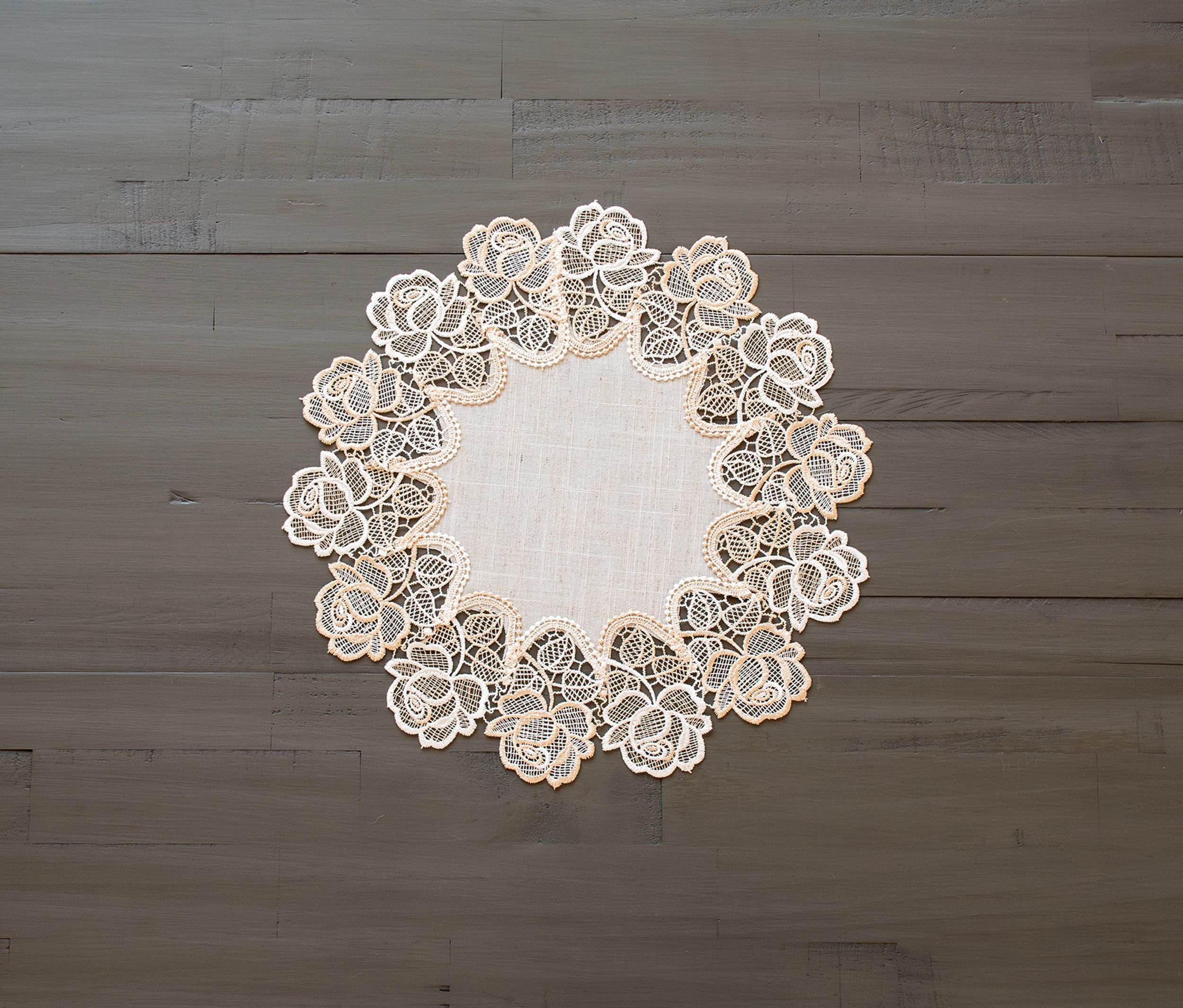 Linens, Art and Things LLC Beige Rose Collection Beige Rose Lace Table ...