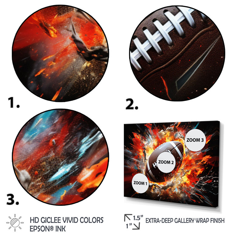 Latitude Run® Red Football Explosive Ballon - Sports Canvas Art Print ...
