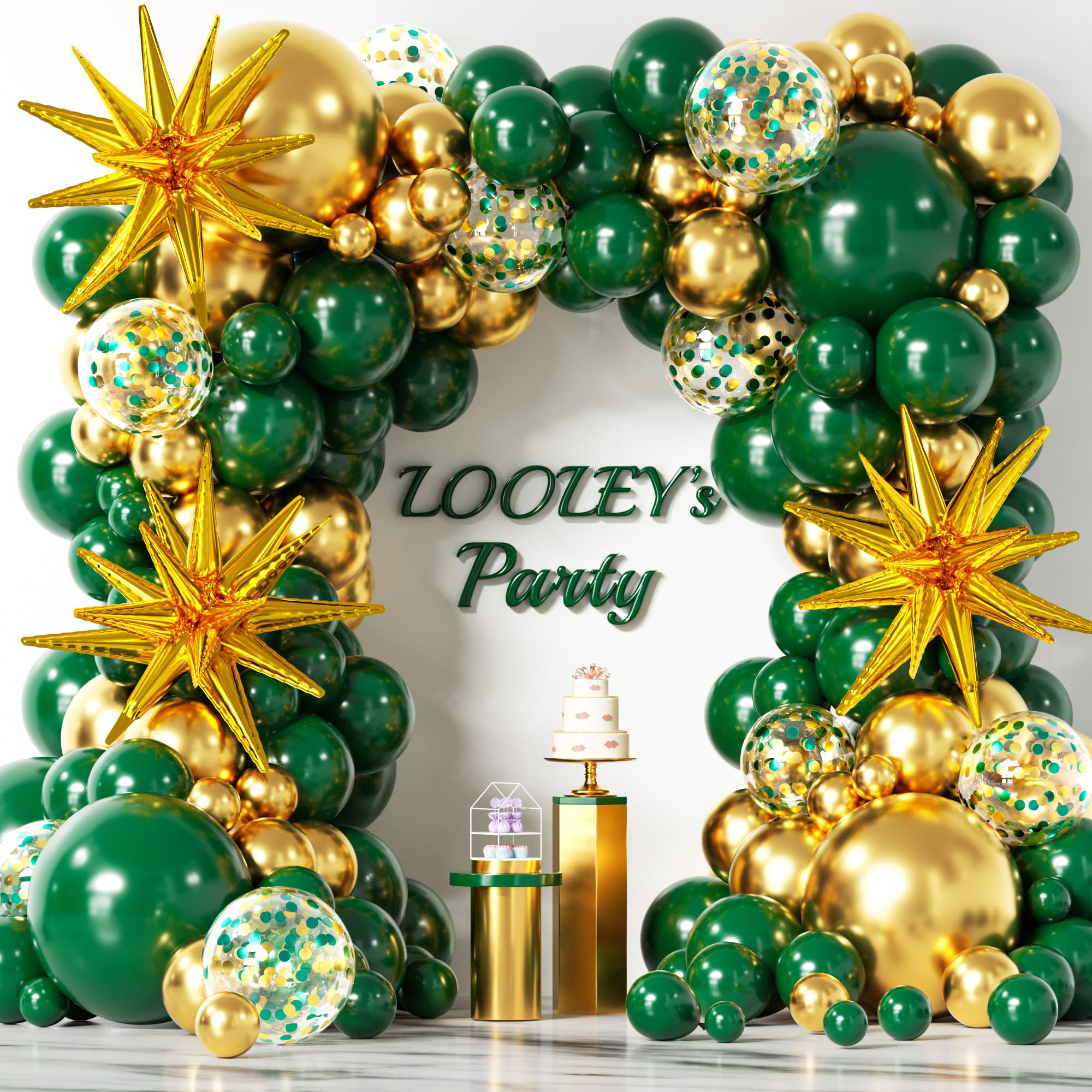 Zeki Shoggy 137Pcs Green And Gold Balloons Garland Arch Kit With Stars ...