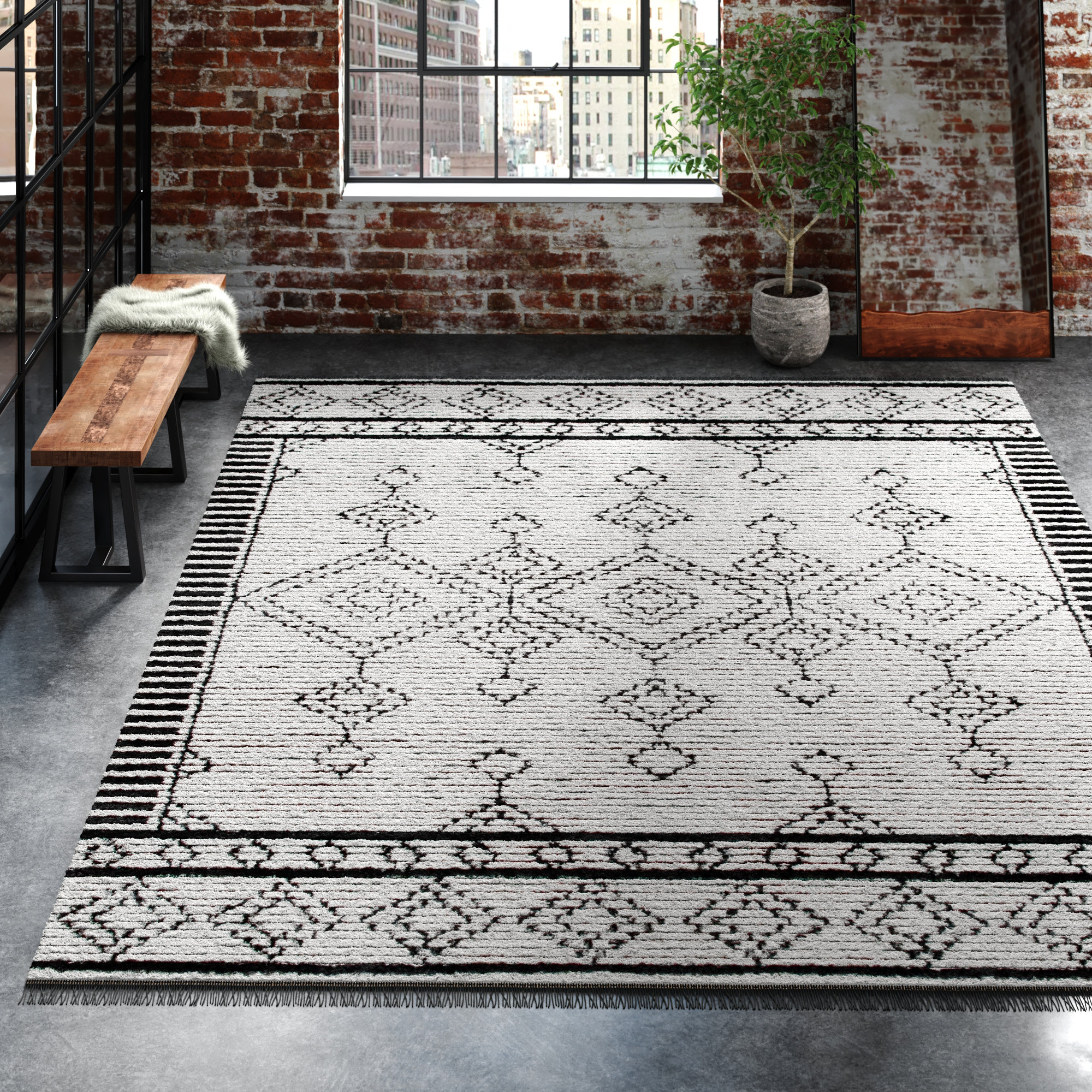 Steelside™ Ida Power Loom Performance Beige/Charcoal Gray Rug & Reviews ...