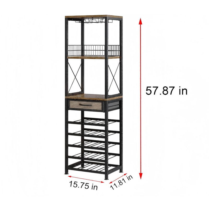 Mercer41 Wine Rack Freestanding Floor Bar Cabinet,Black+Rustic | Wayfair