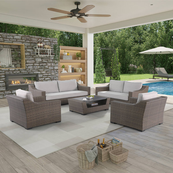 Red Barrel Studio® Tymere 5-Piece Manhattan Rustic Wicker Seating Set ...