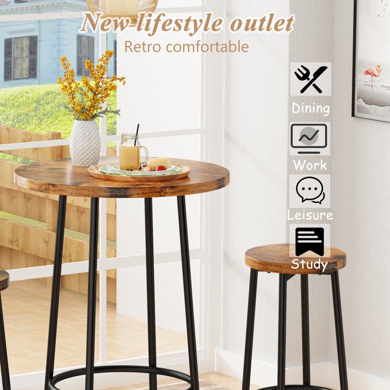 17 Stories 3 Piece Round Bar Table Set, Counter Height Dining Table Set ...
