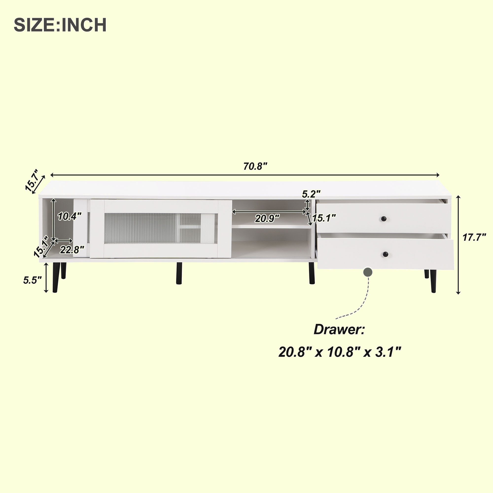 DSUNNER TV Stand with Slanted Drawers Media Console for TV Modern TV ...