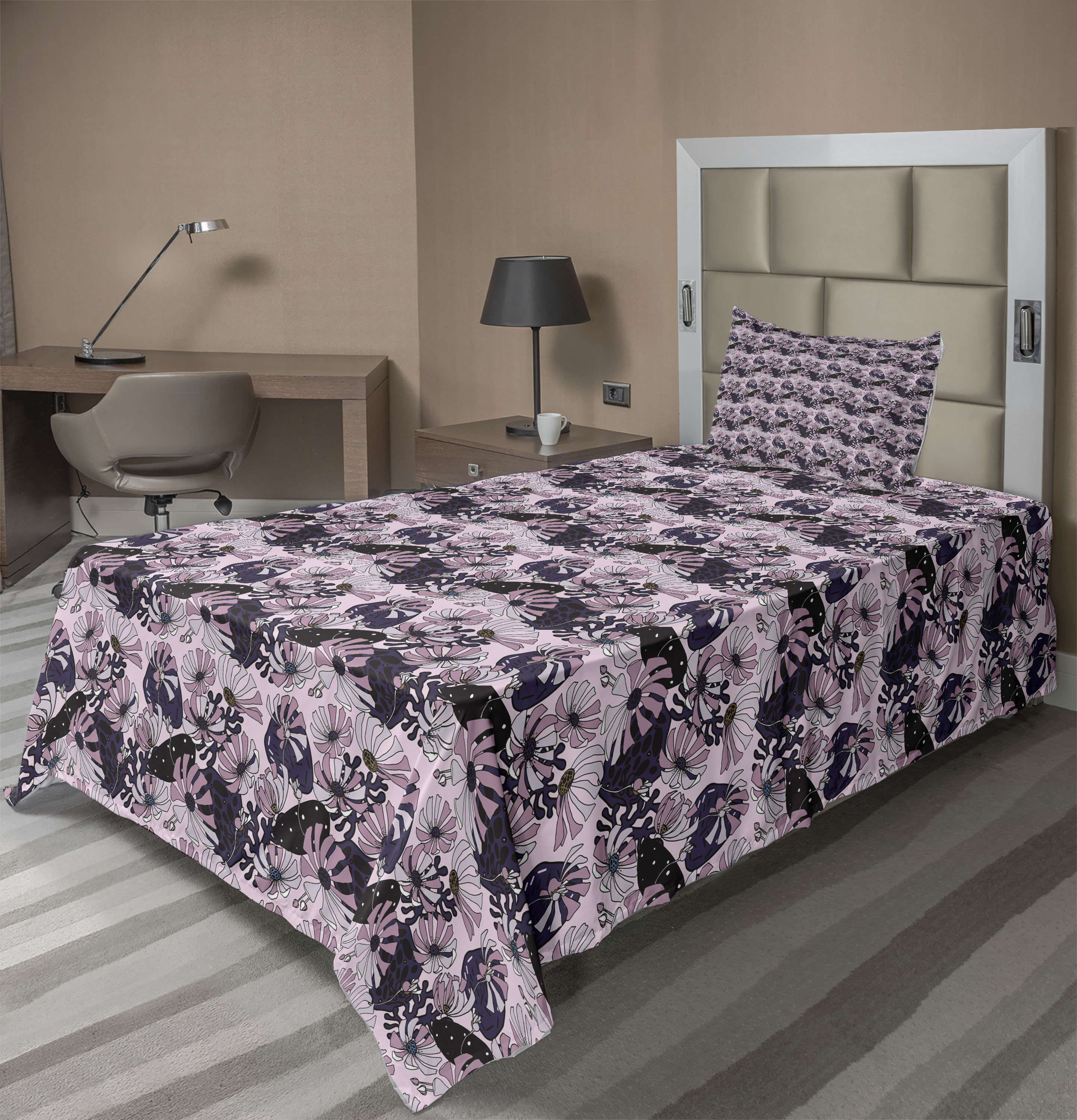 Ambesonne Tropical Sheet Set Daisy Flowers Art Grunge Grey Pink Pastel ...