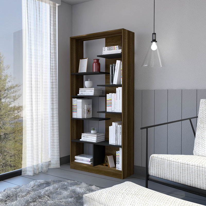 Millwood Pines Contemporary Bookcase with Multiple Shelves, Walnut ...