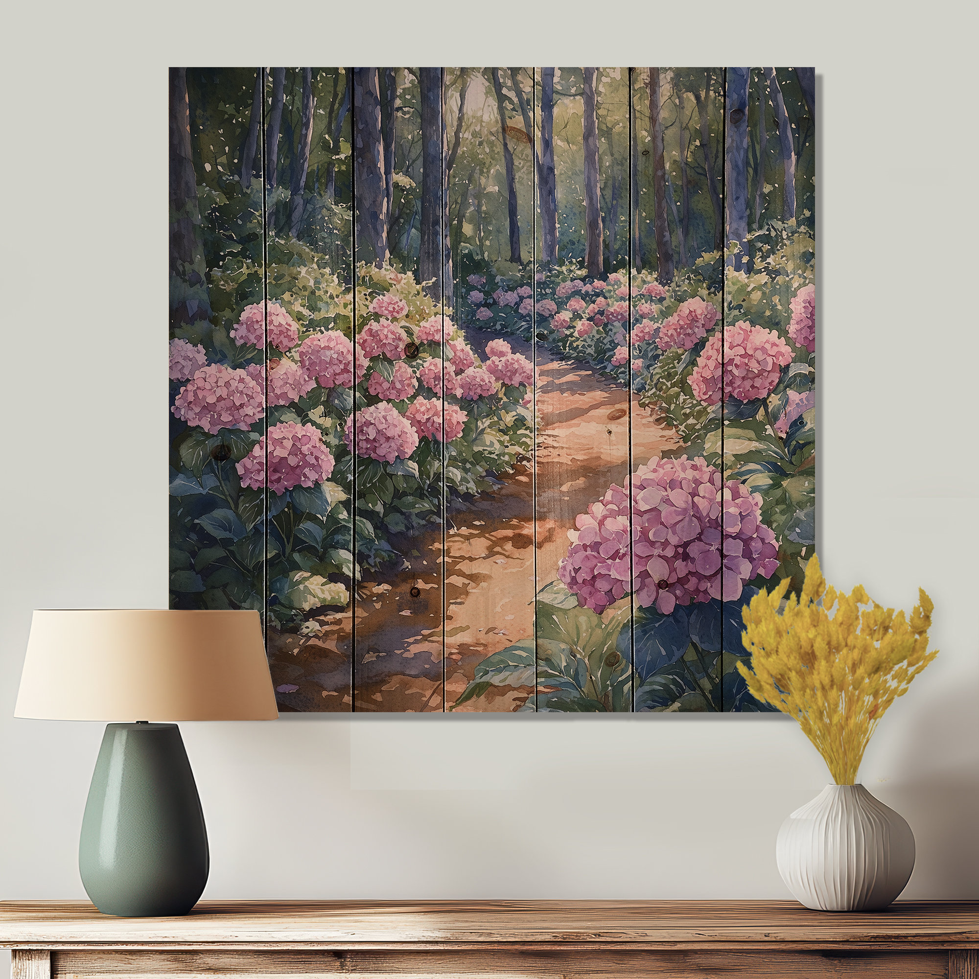 Ophelia & Co. Hydrangeas In The Forest Path - Hydrangea Wood Wall Decor ...
