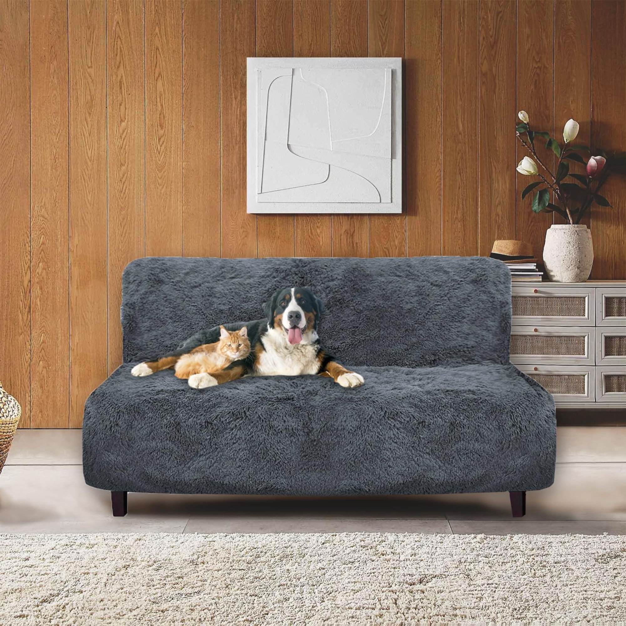 Orren Ellis Plush Couch Cover For Sofa And Furniture, Water Resistant ...
