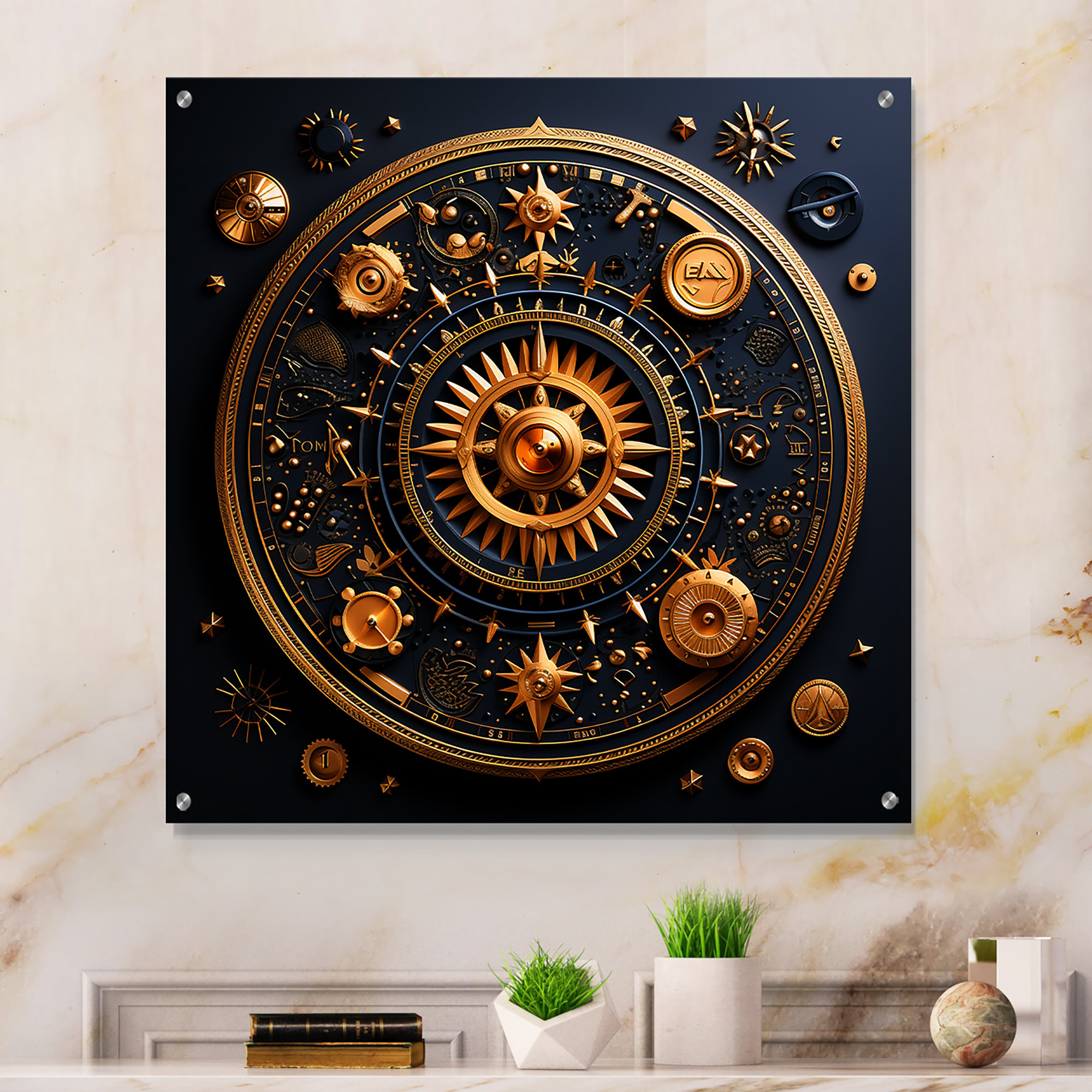 Design Art Ancient Compass Geometric In Gold And Blue - Abstract ...