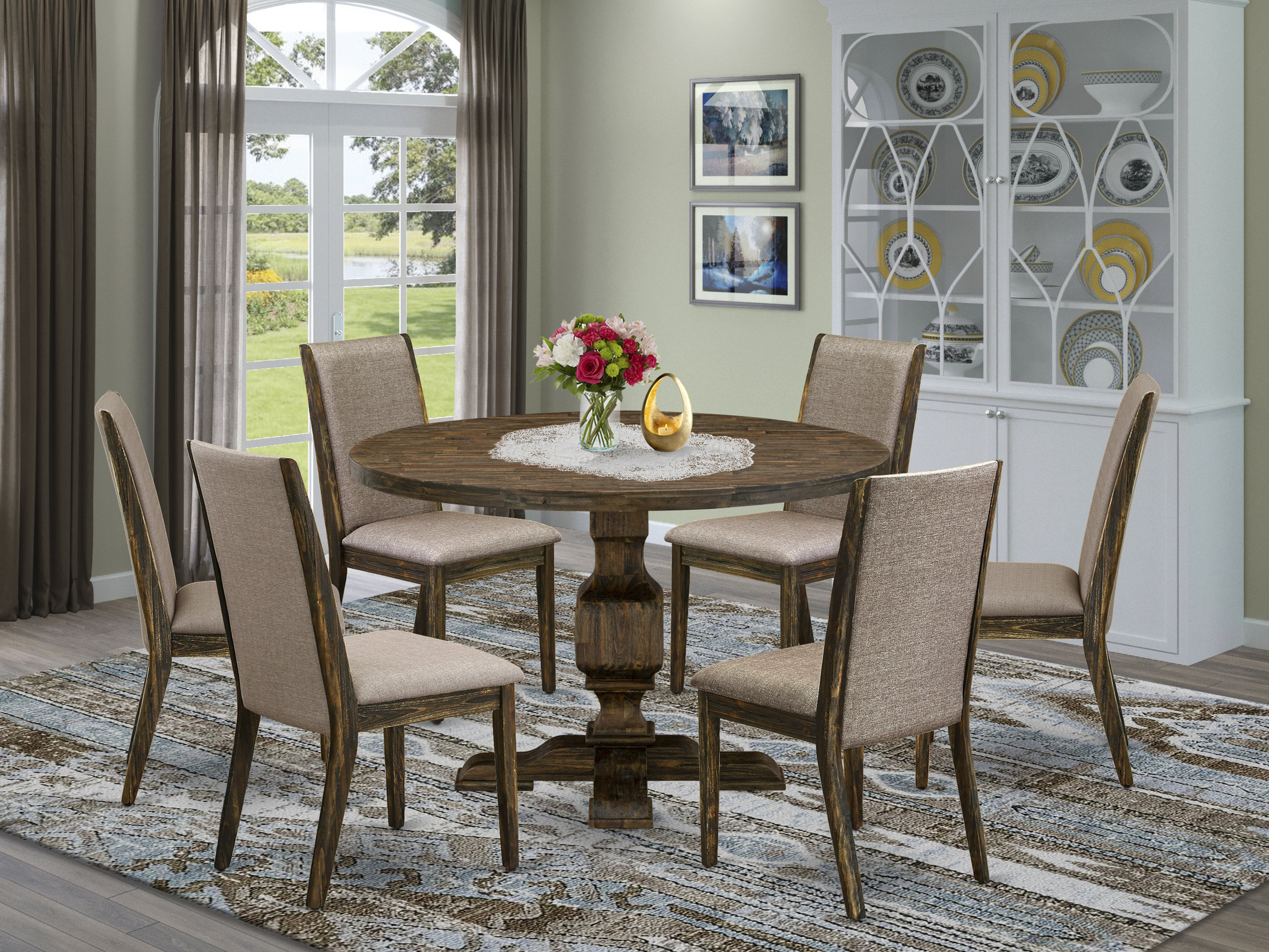 Canora Grey 3-Piece Distressed Jacobean Finish Solid Wood Top Dining ...