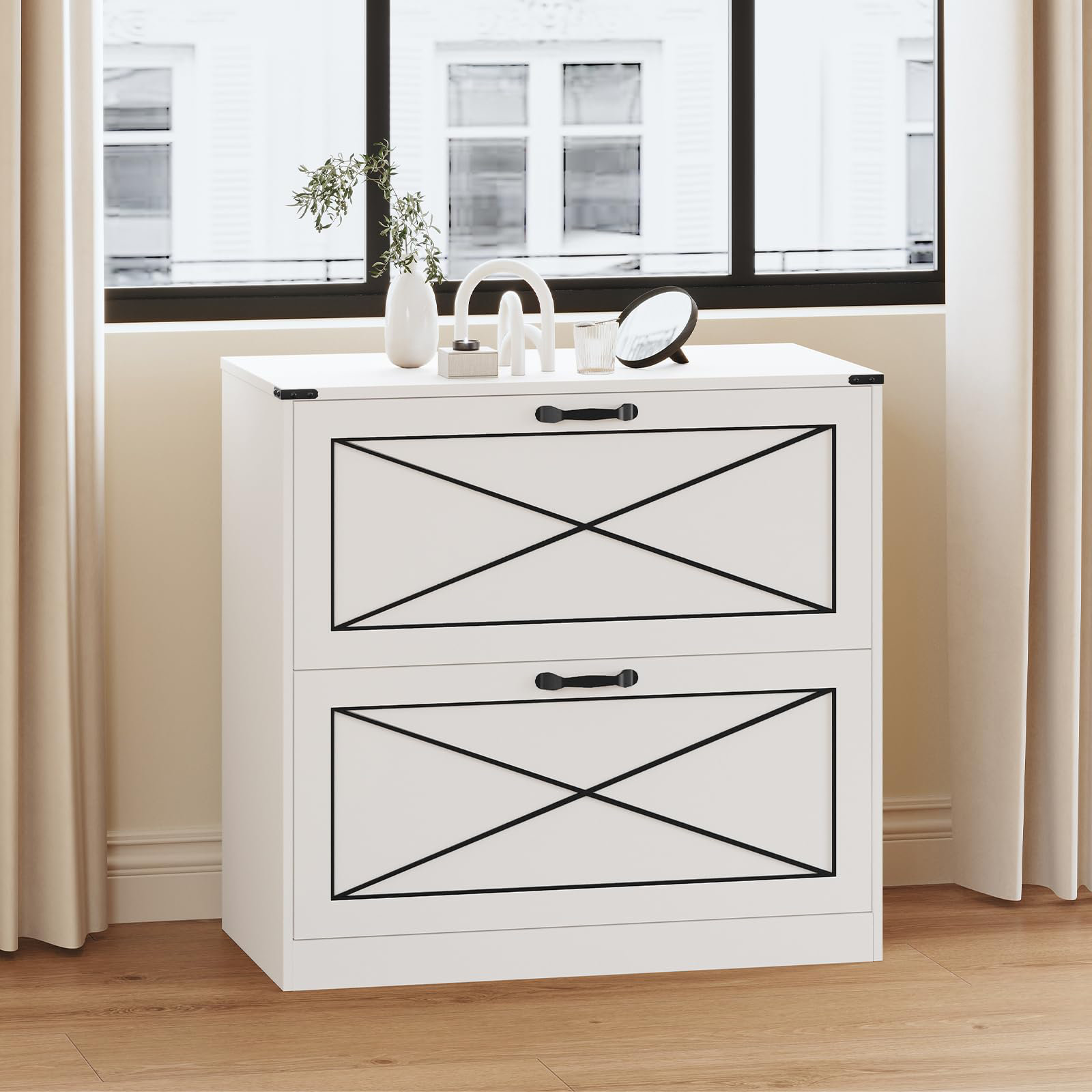 Gracie Oaks Farmhouse File Cabinet With 2 Drawers | Wayfair