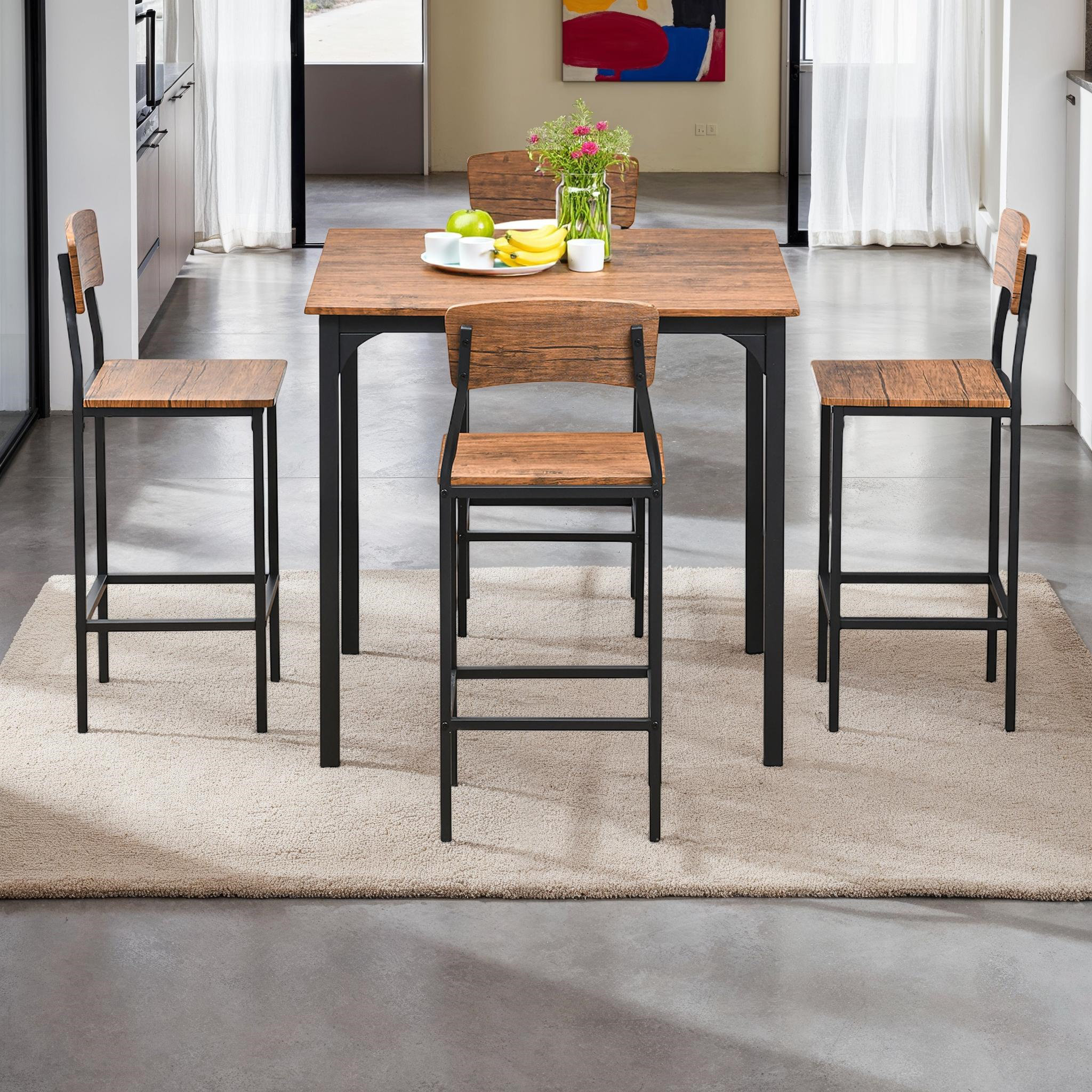 17 Stories 5-Piece Bar Table Set for 4, High Top Table & Bar Stools Set ...