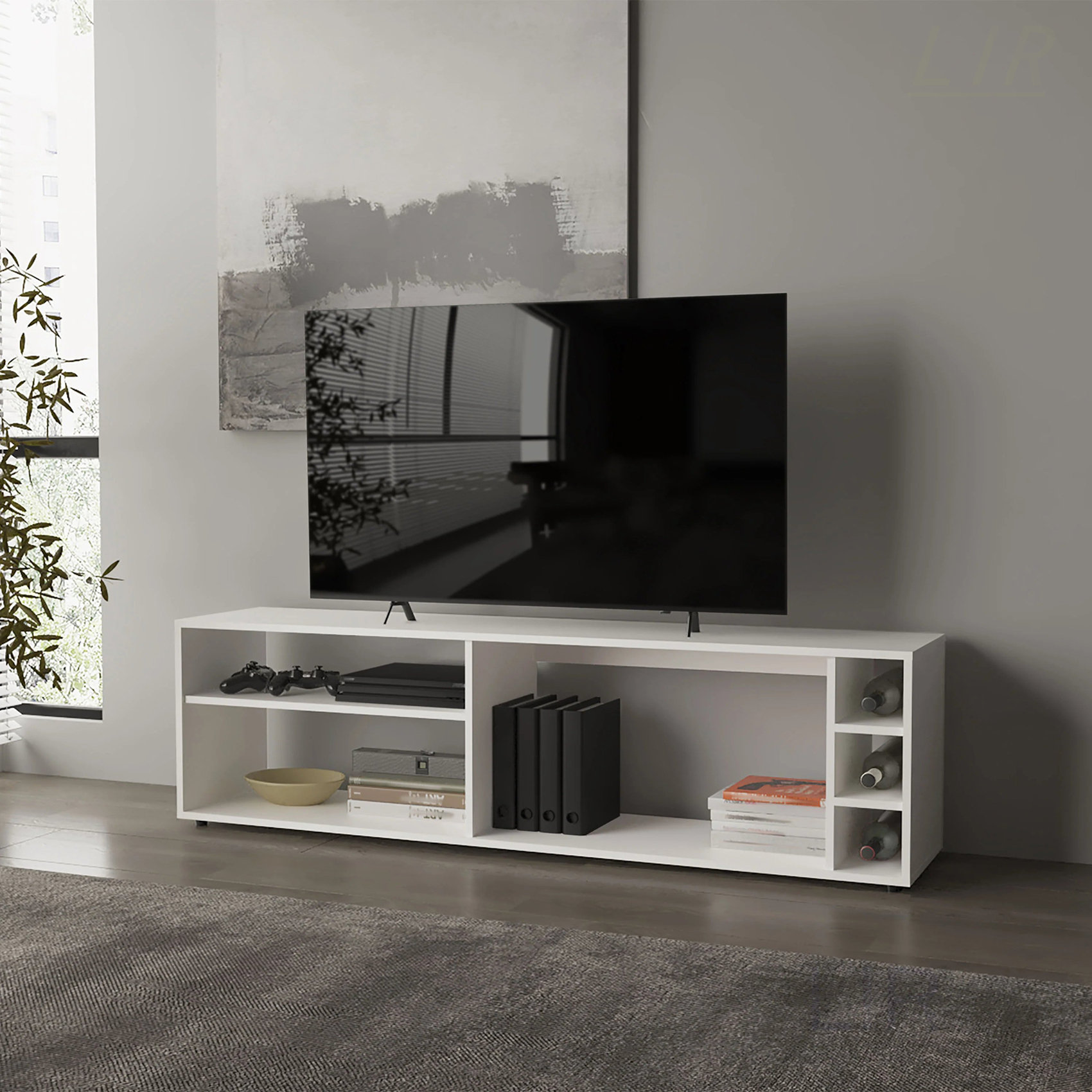 Wrought Studio Suxta 63 Inch Wide TV Stand With Three Open Shelves ...