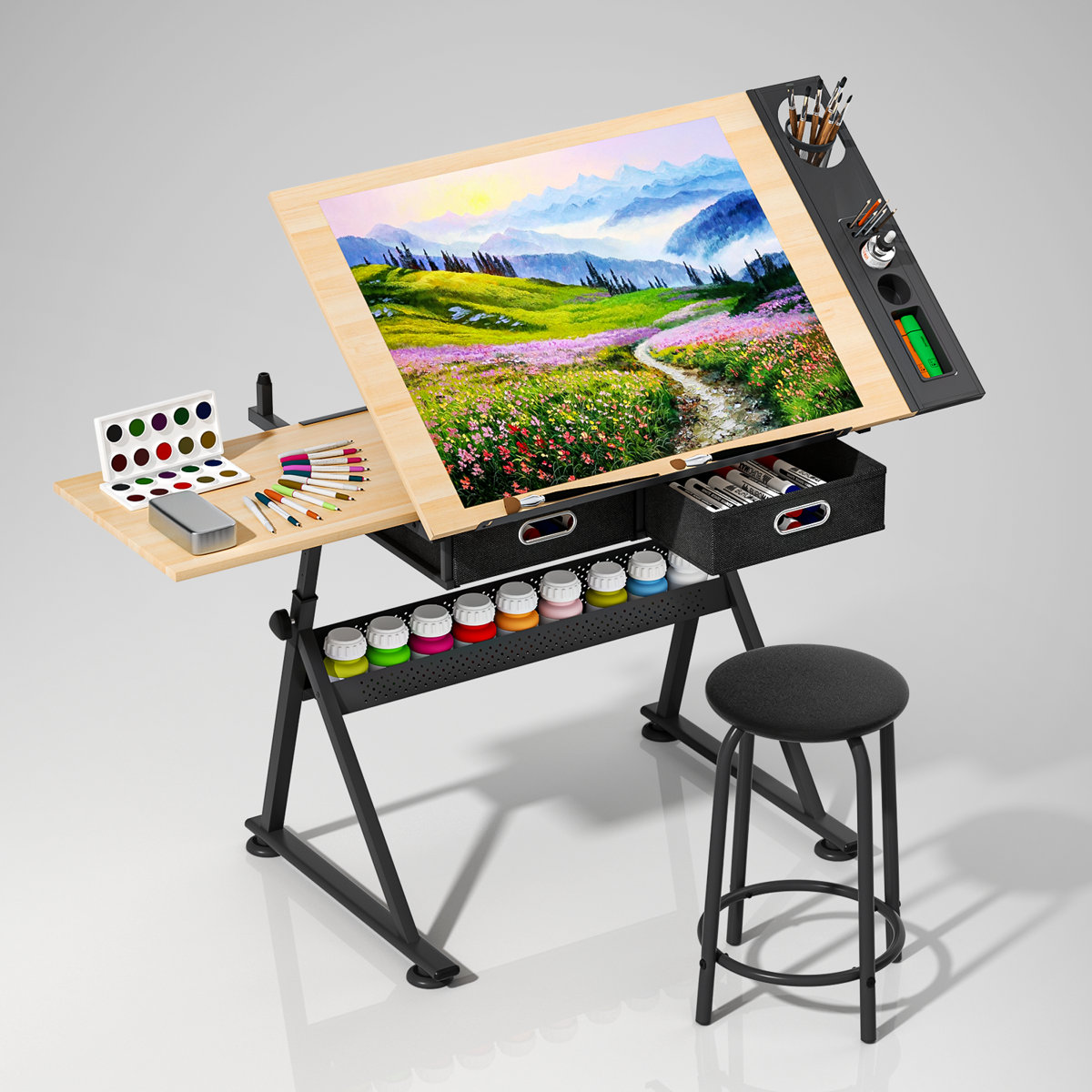 The Twillery Co.® Elizabeth Draft Desk Drawing Table with Stool Set ...