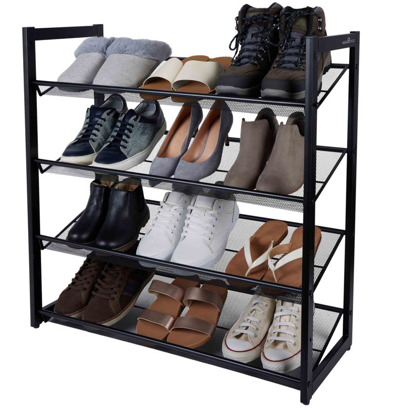Rebrilliant 4 Tier Adjustable Mesh Shoe Rack in Black | Wayfair
