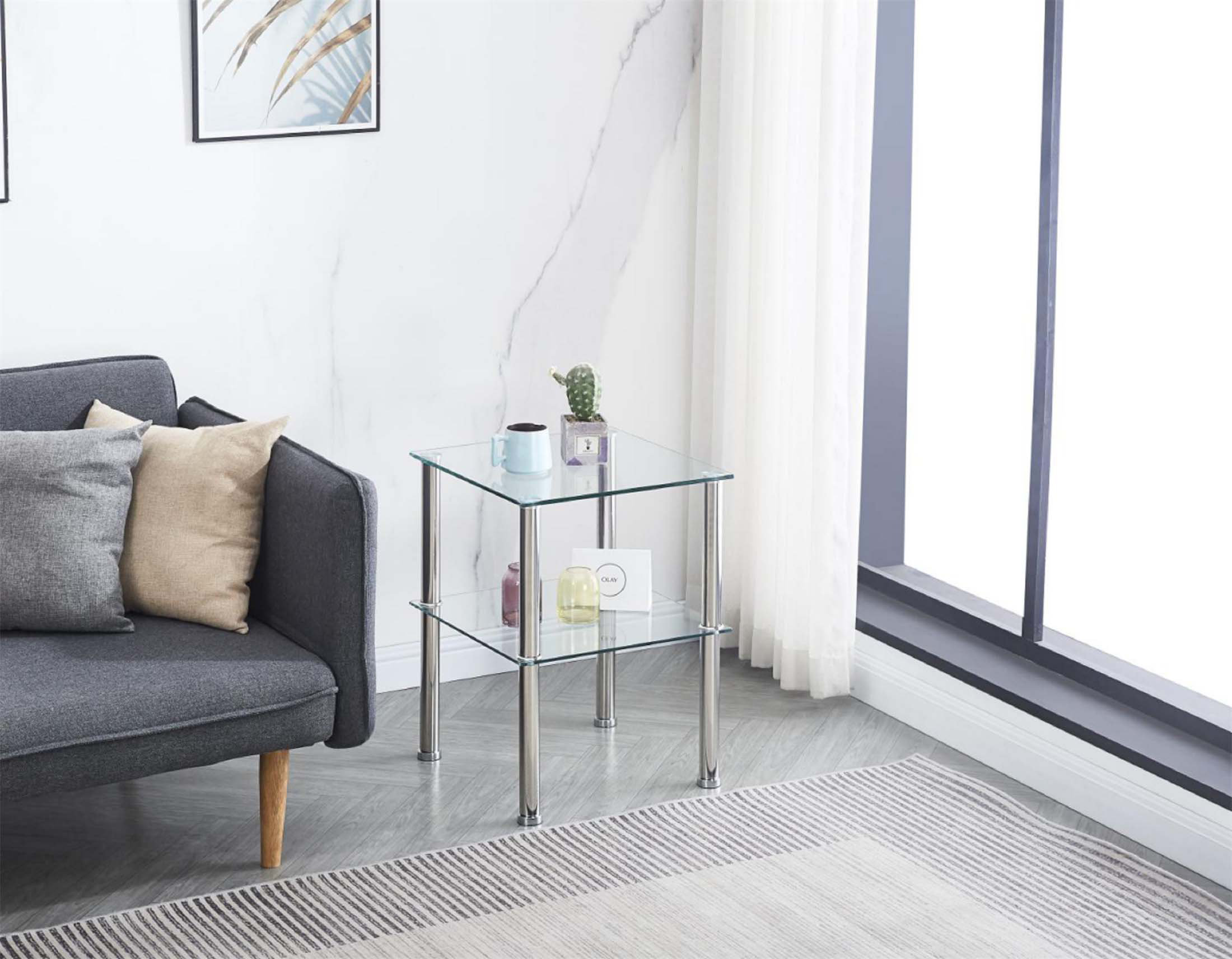 Ivy Bronx 2-Piece Clear Side Table Set with 2-Tier Design, Modern Night ...