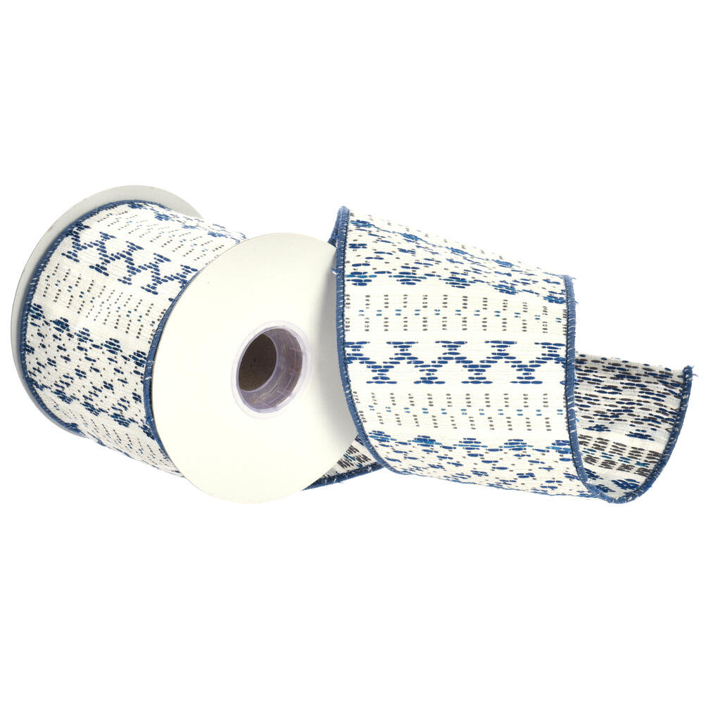 The Holiday Aisle® 4" Blue Jacquard Ribbon. | Wayfair