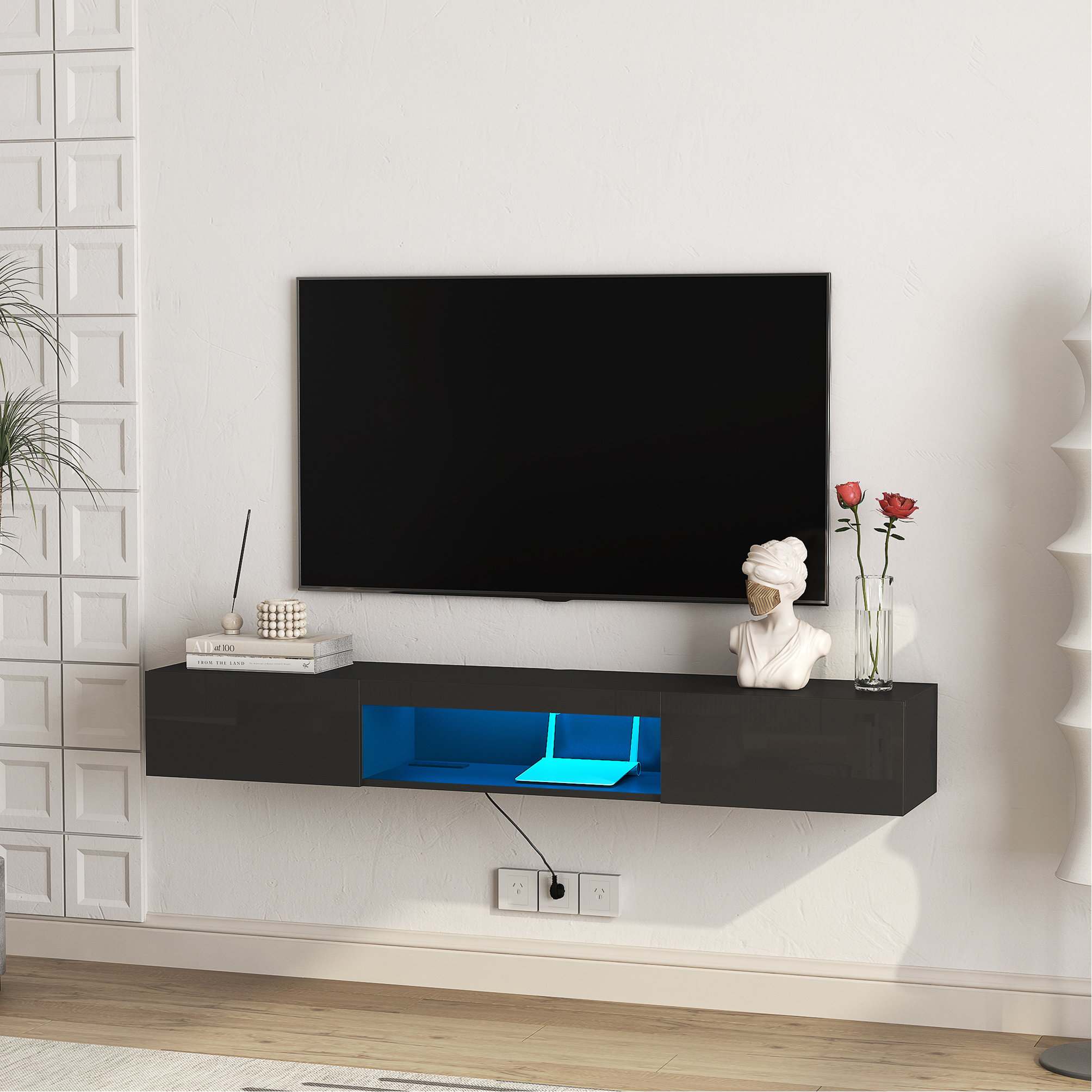 Ivy Bronx Floating TV Stand Wall Mounted With 16 Colour Leds, Modern TV ...