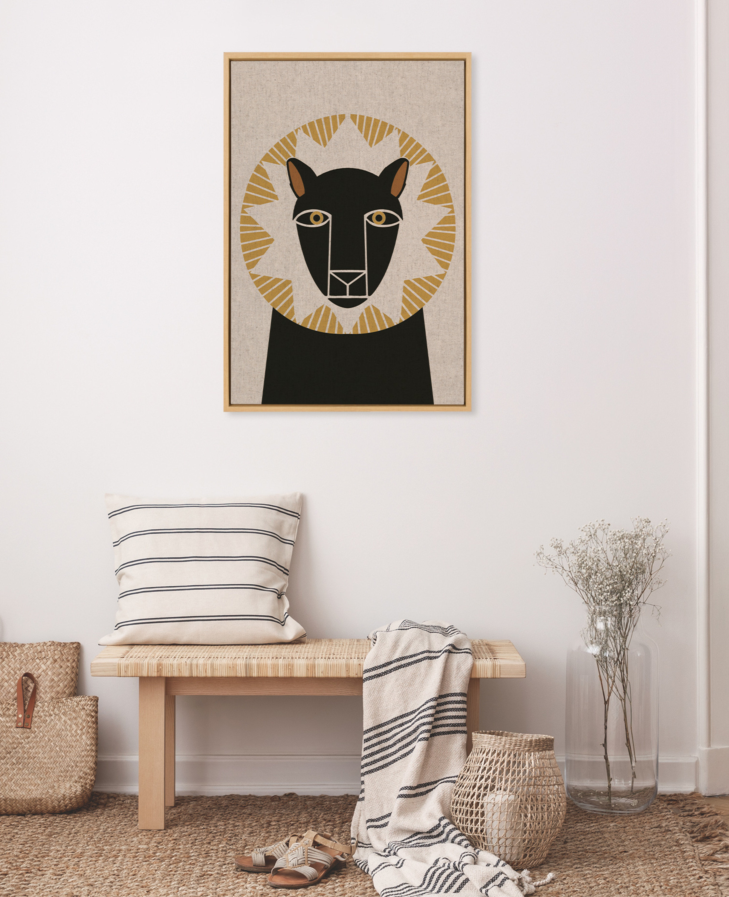 Beachcrest Home Shalyce Lion Profile Neutral Linen Framed Canvas by ...