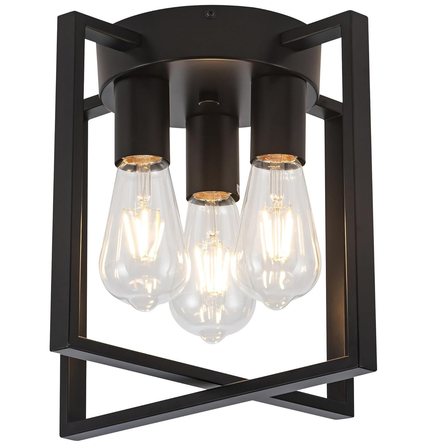 BONLOD 3-Light Flush Mount Ceiling Black Metal Frame Ceiling Light ...