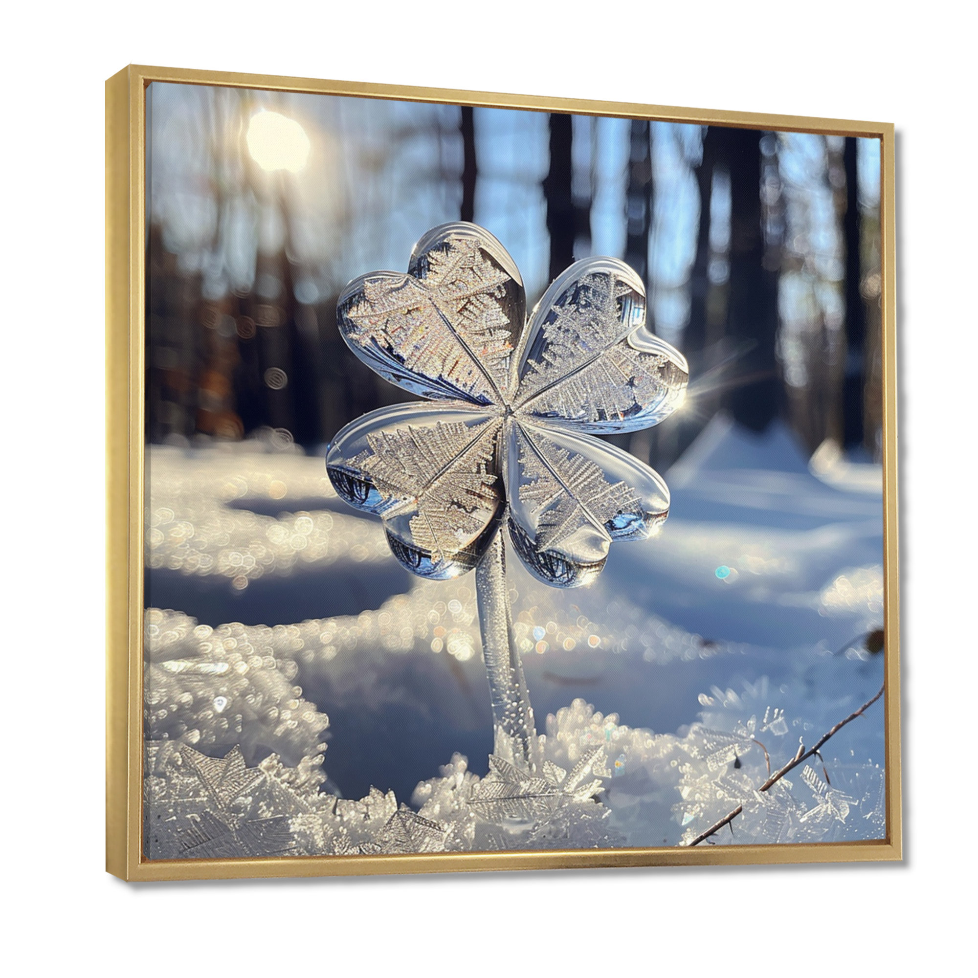 Ebern Designs Icey Four-Leaf Clover Snow Landscape - Leaves Wall Art ...