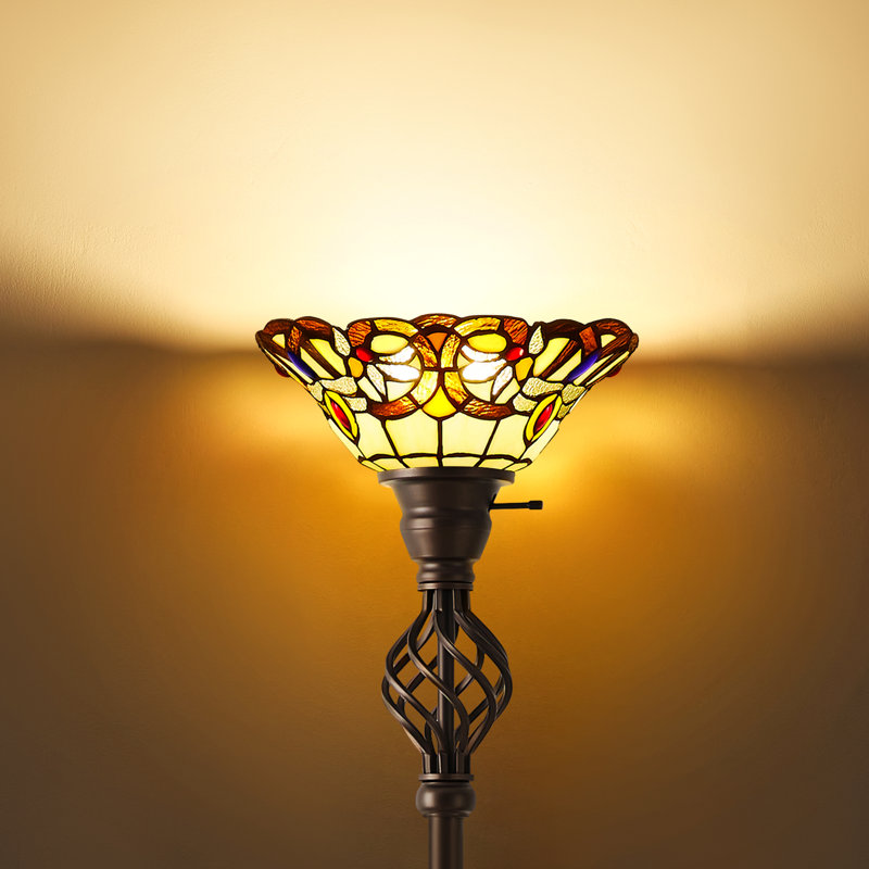 Astoria Grand 71'' Floor Lamp Torchiere Floor Lamp with Stained Glass ...