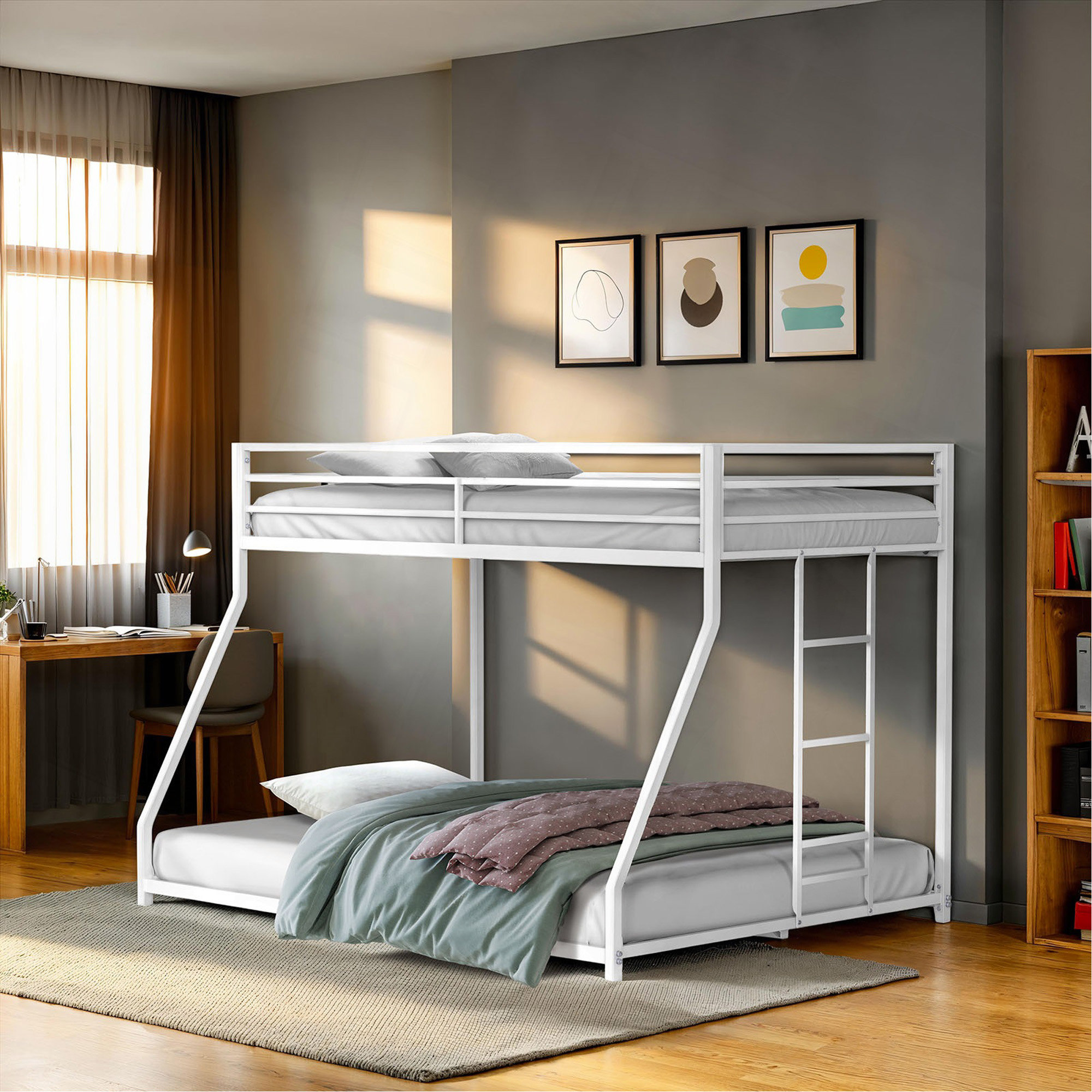 17 Stories Over Metal Low Bunk Bed Mattress Ready Matte White Finish ...