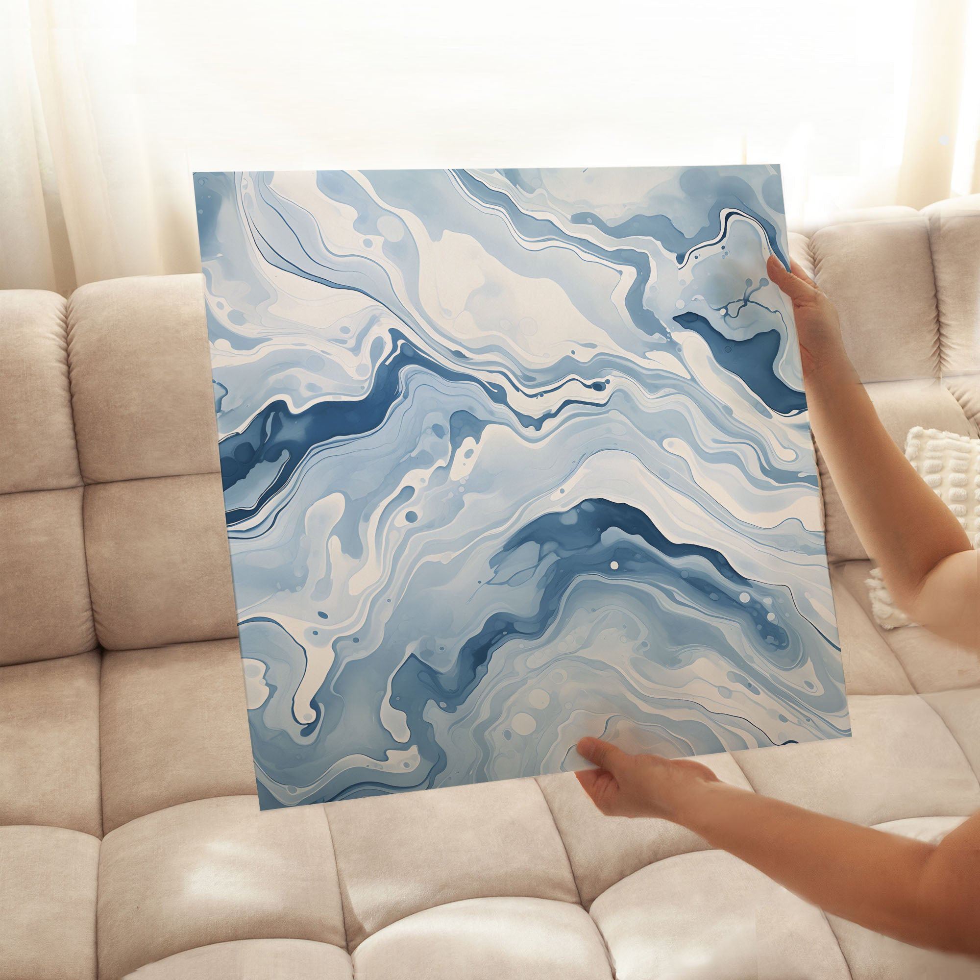 Wrought Studio™ Abstract Blue Crystal Marble Geode I Modern Unframed Art Print | Wayfair