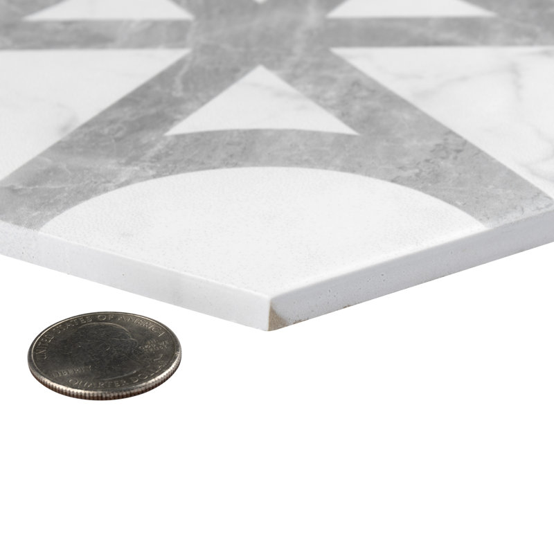 Merola Tile Classico Carrara 7" x 8" Porcelain Patterned Wall & Floor ...